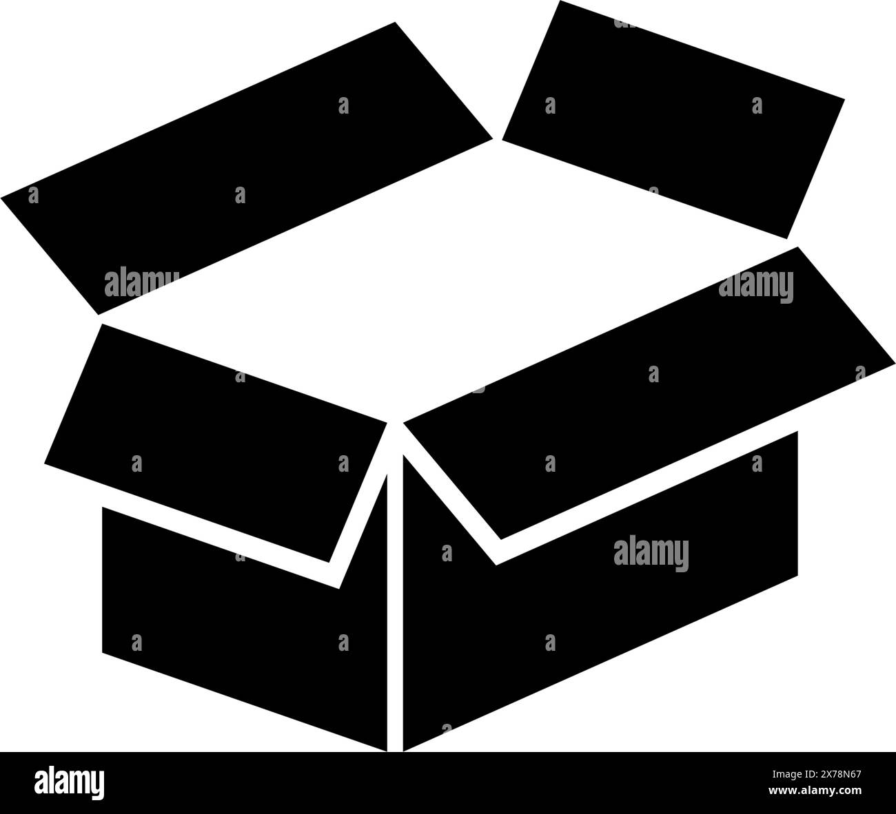 A simple black and white icon depicting an open cardboard box or ...