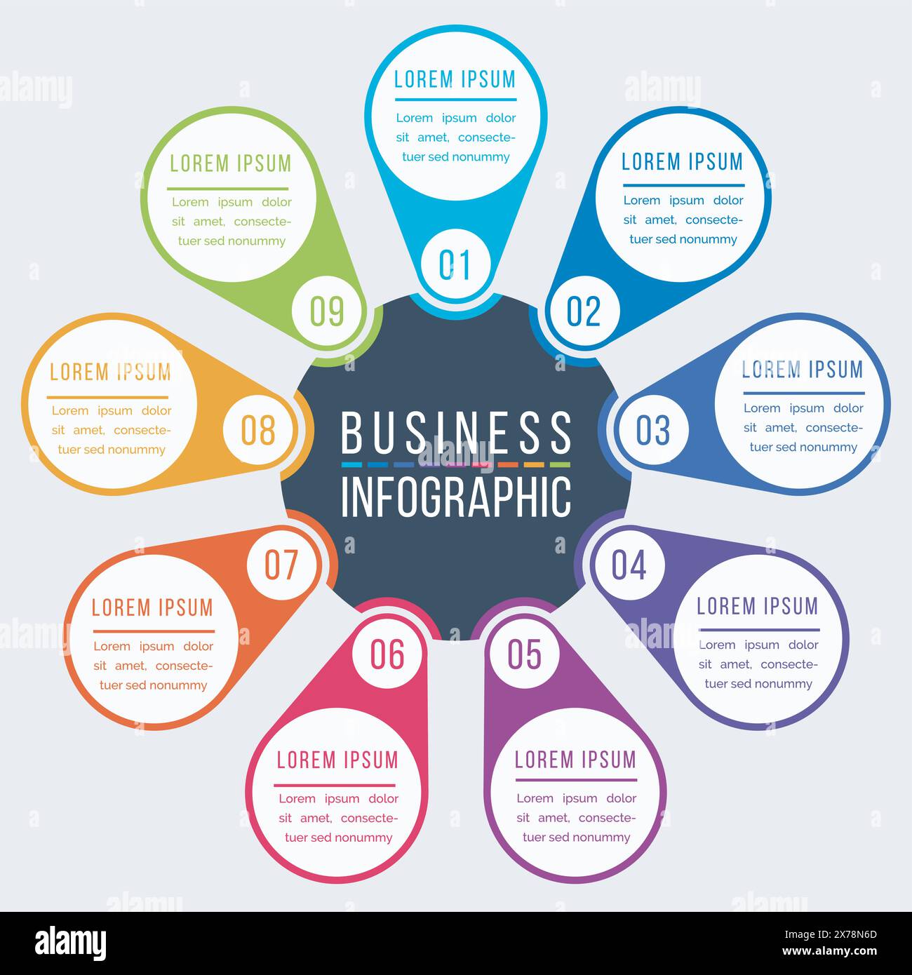 Business infographic design 9 steps, objects, elements or options ...
