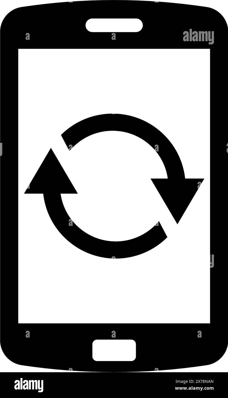 A minimalist icon depicting a smartphone with a circular arrow symbol, representing the concept ...