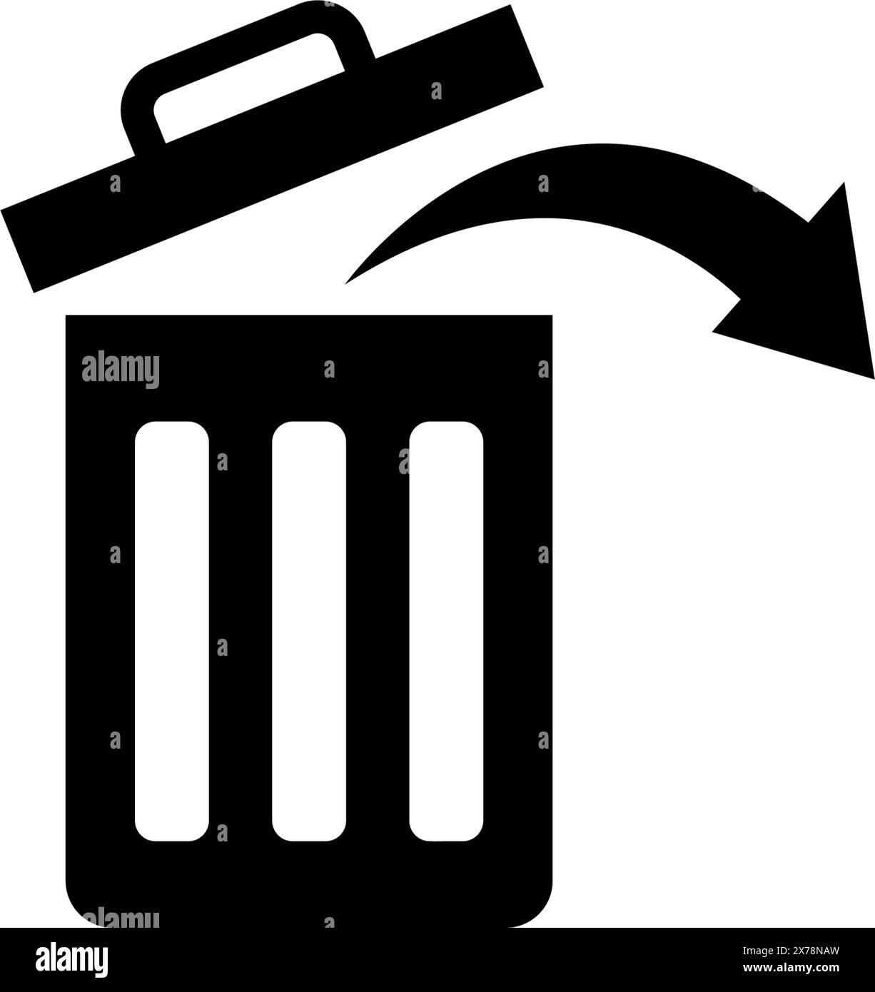 A black and white icon depicting a trash bin with an arrow indicating ...