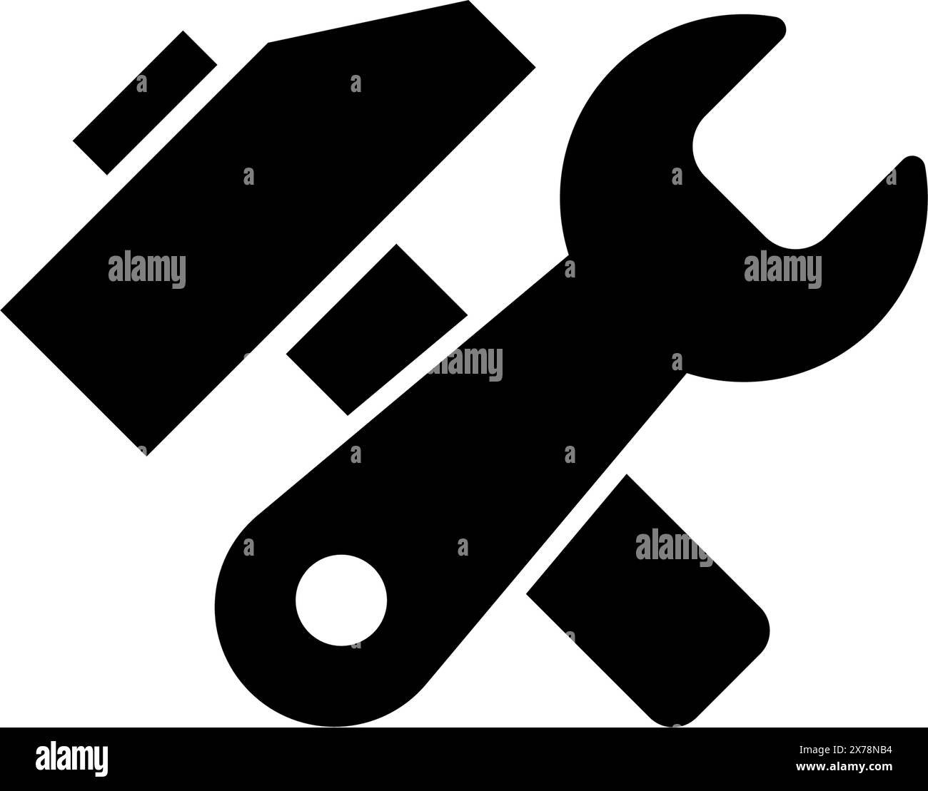 A simple black and white icon depicting crossed tools, representing a ...