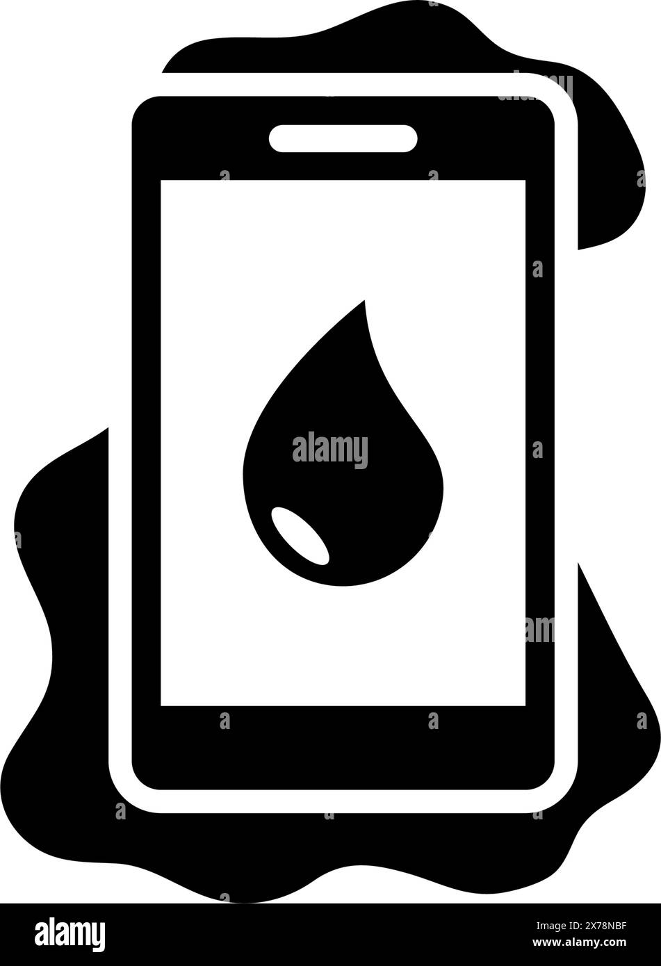A minimalist icon depicting a smartphone with a water droplet symbol ...