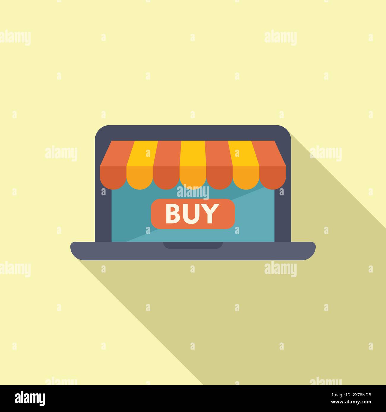 Colorful vector illustration of a laptop displaying a storefront with a ...