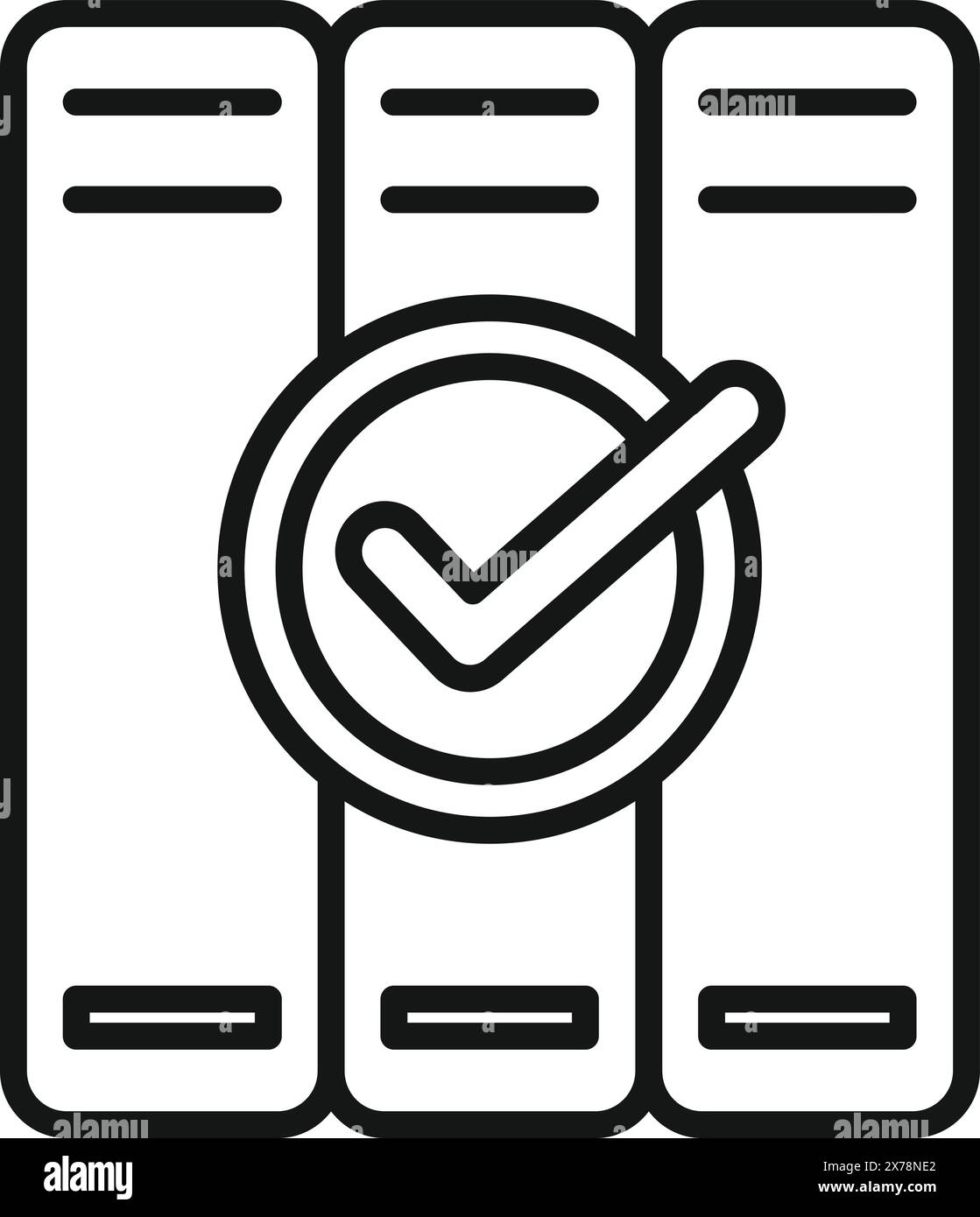 Line art illustration of a quality check mark on folders indicating ...