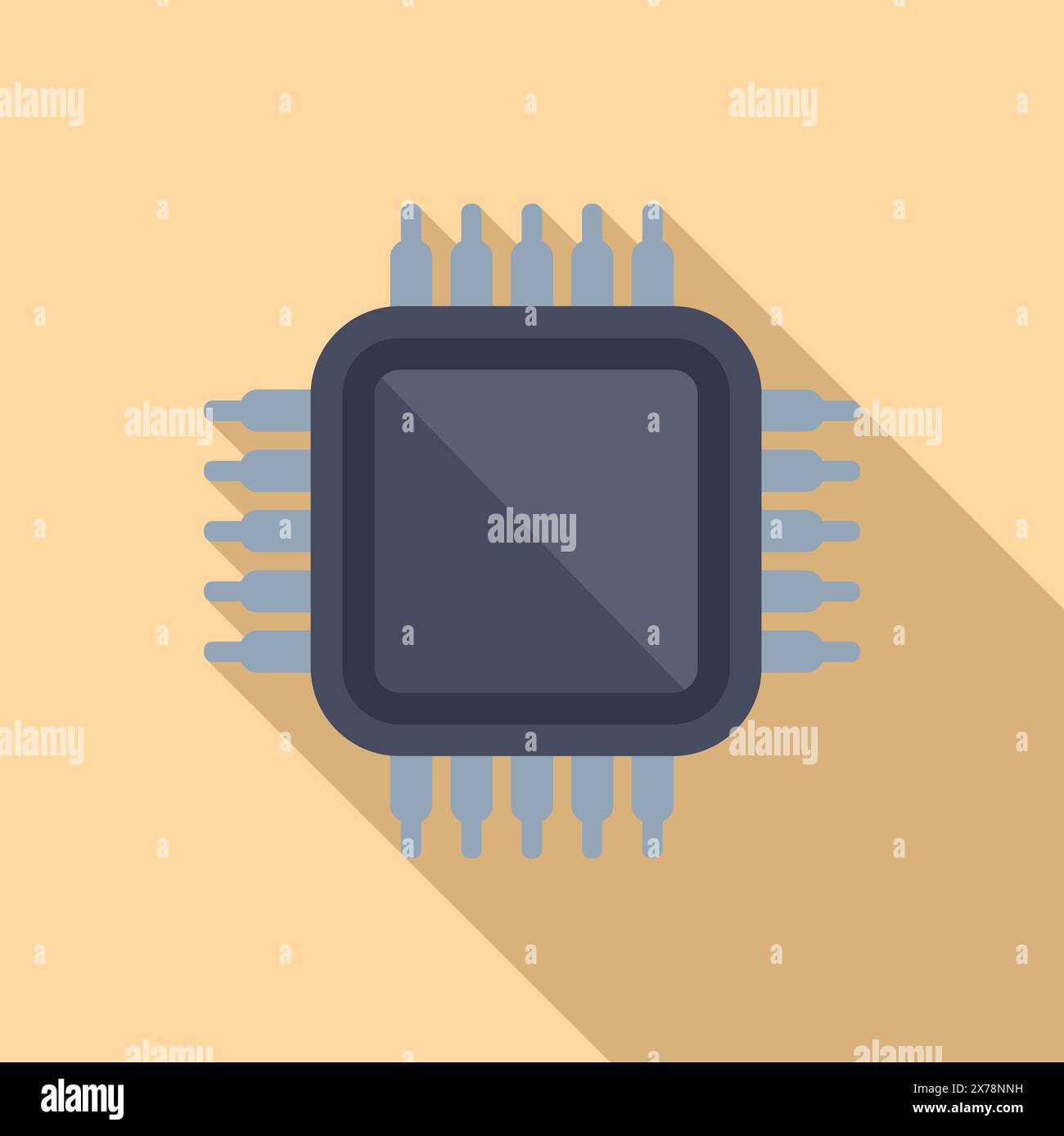 Clean, graphic illustration of a black microchip with pins on a tan background Stock Vector ...