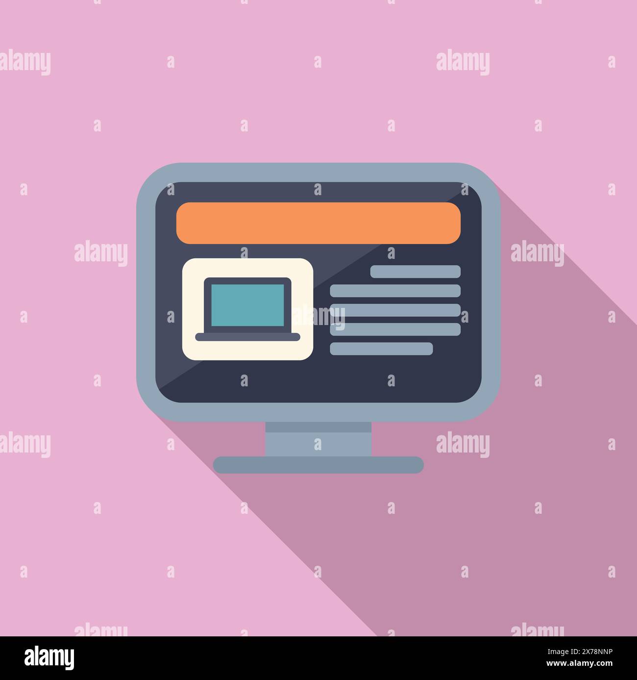 Flat design icon of a modern desktop computer with a pastel pink ...