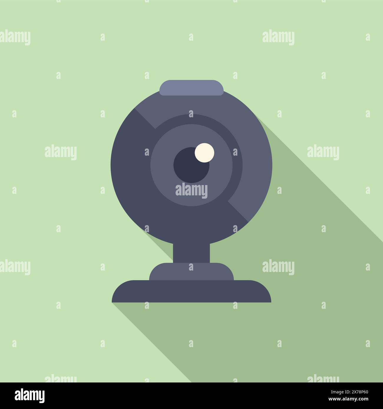 Flat design illustration of a sleek, modern web camera on a soft green ...