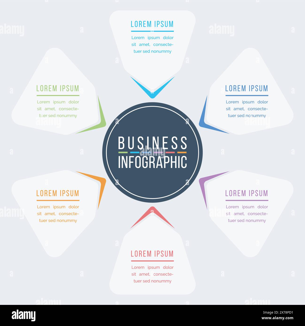 6 Steps Infographic business design 6 objects, elements or options ...