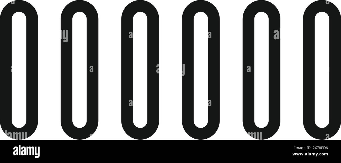 Simple vector illustration of seven black paper clips in a row on a ...