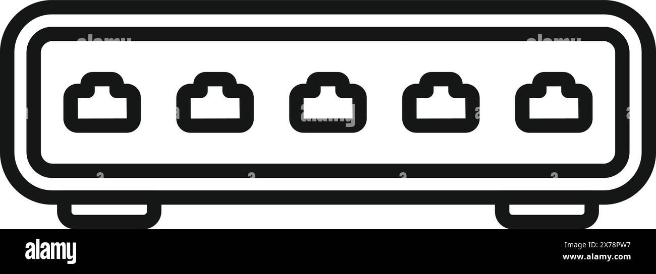 Black and white line art of a usb hub with multiple ports for device ...