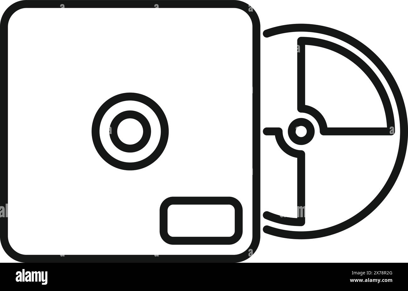 Black and white line drawing of a cdrom with an open disc tray ...