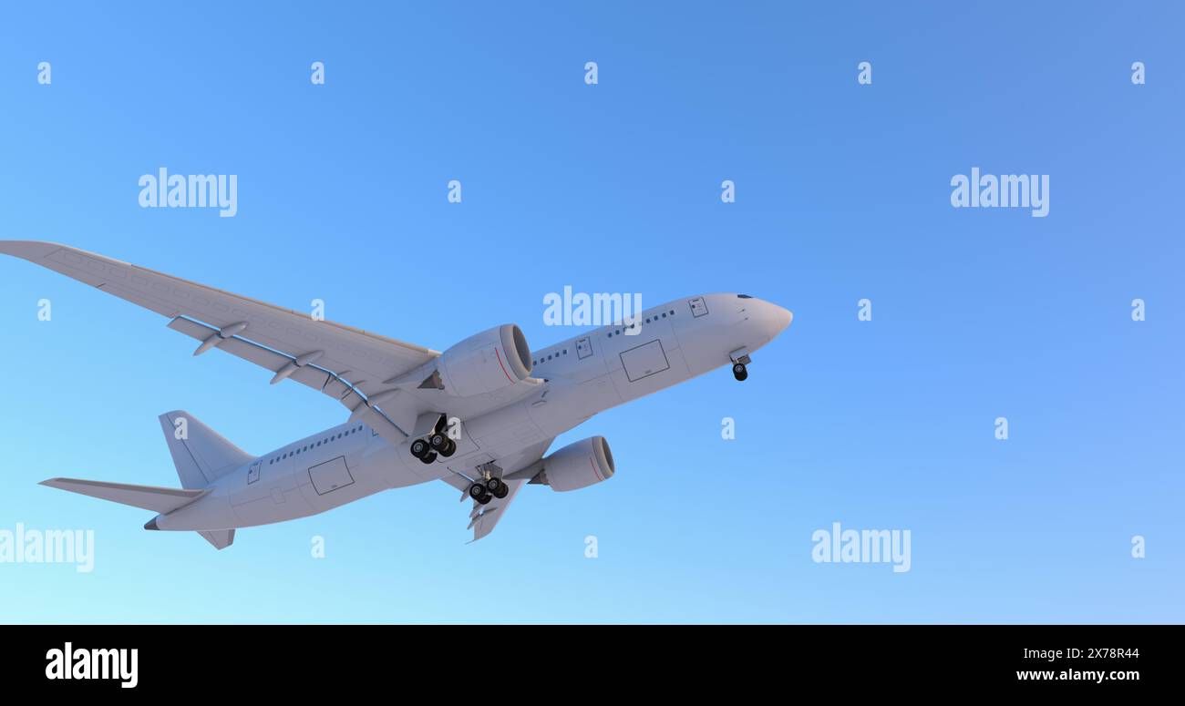 Commercial airplane. 3D render Stock Photo - Alamy