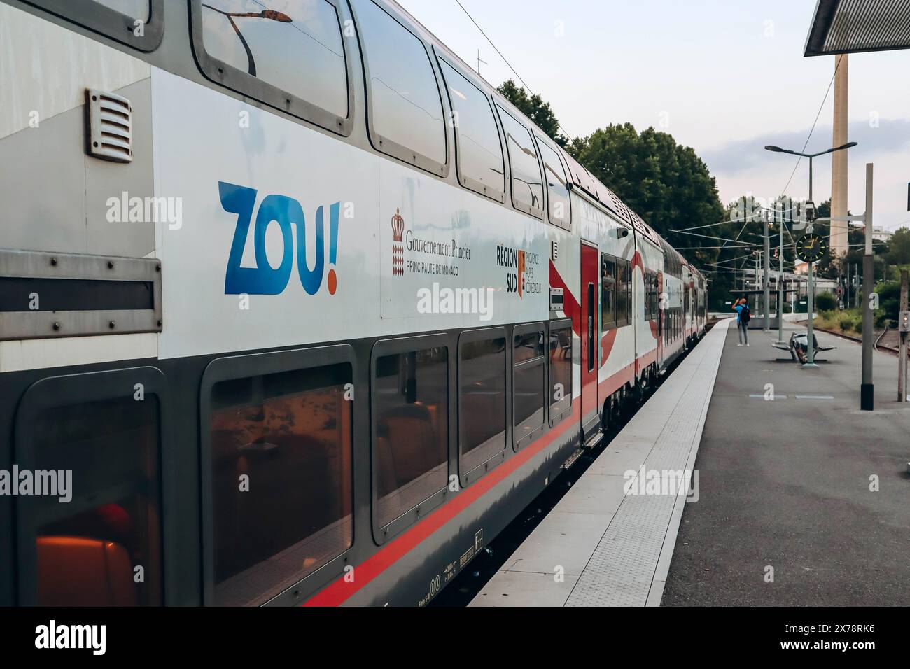 Grasse, France - July 23, 2023: SNCF train, type TER, stands at the station in Grasse Stock ...