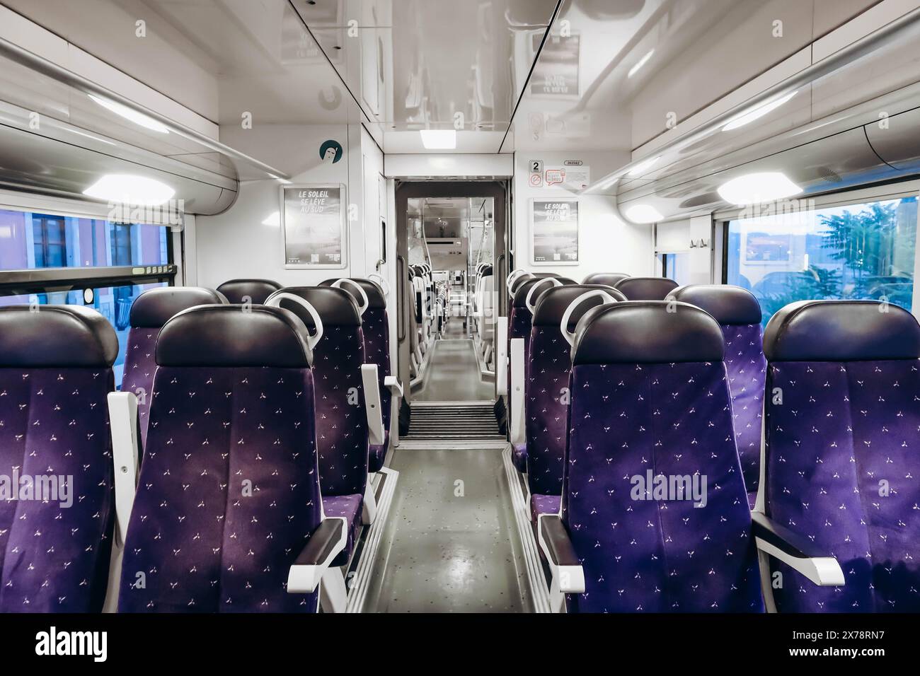 Nice, France - 23 July 2023: Inside the SNCF train, type TER, without ...
