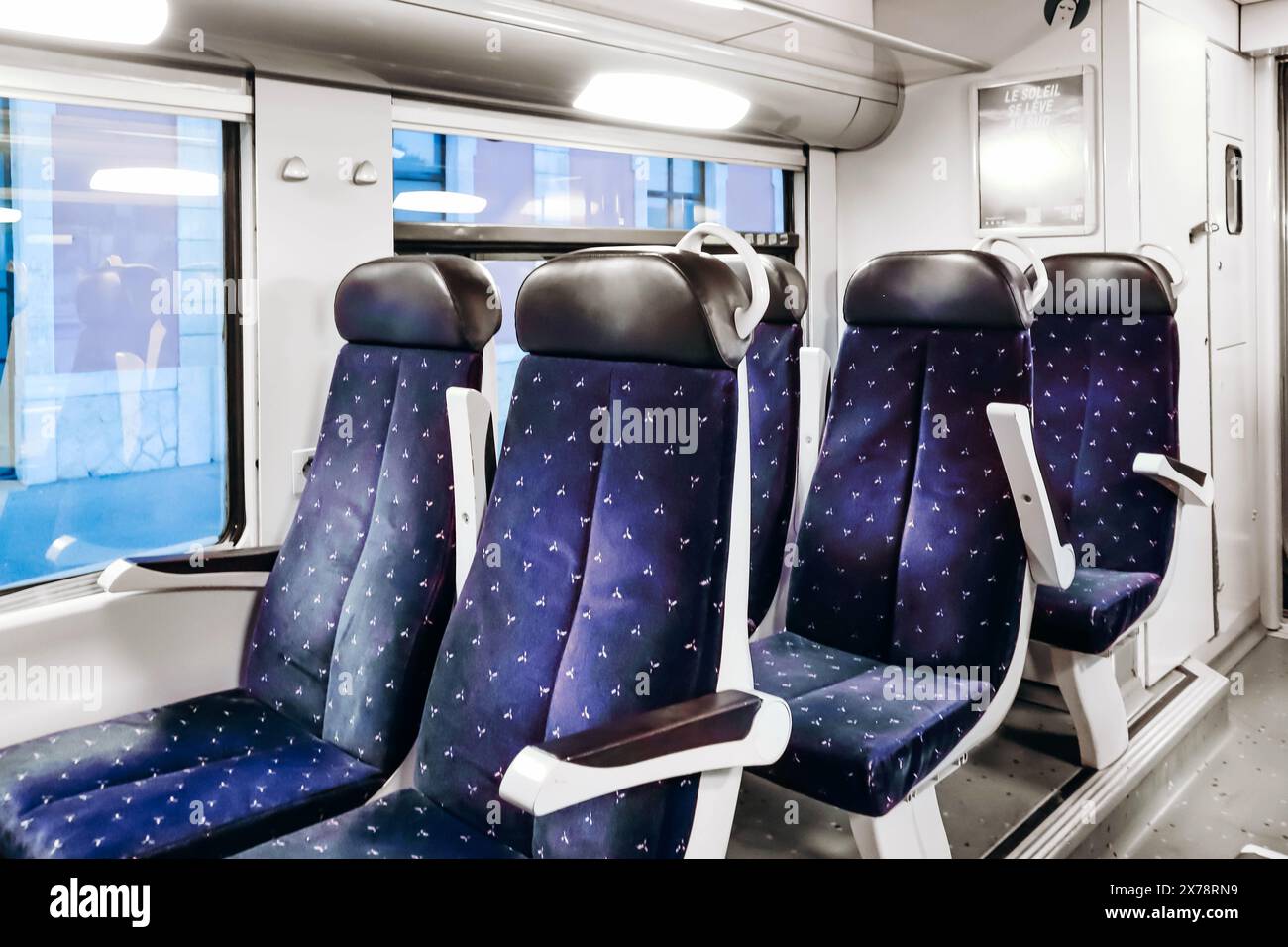 Nice, France - 23 July 2023: Inside the SNCF train, type TER, without ...