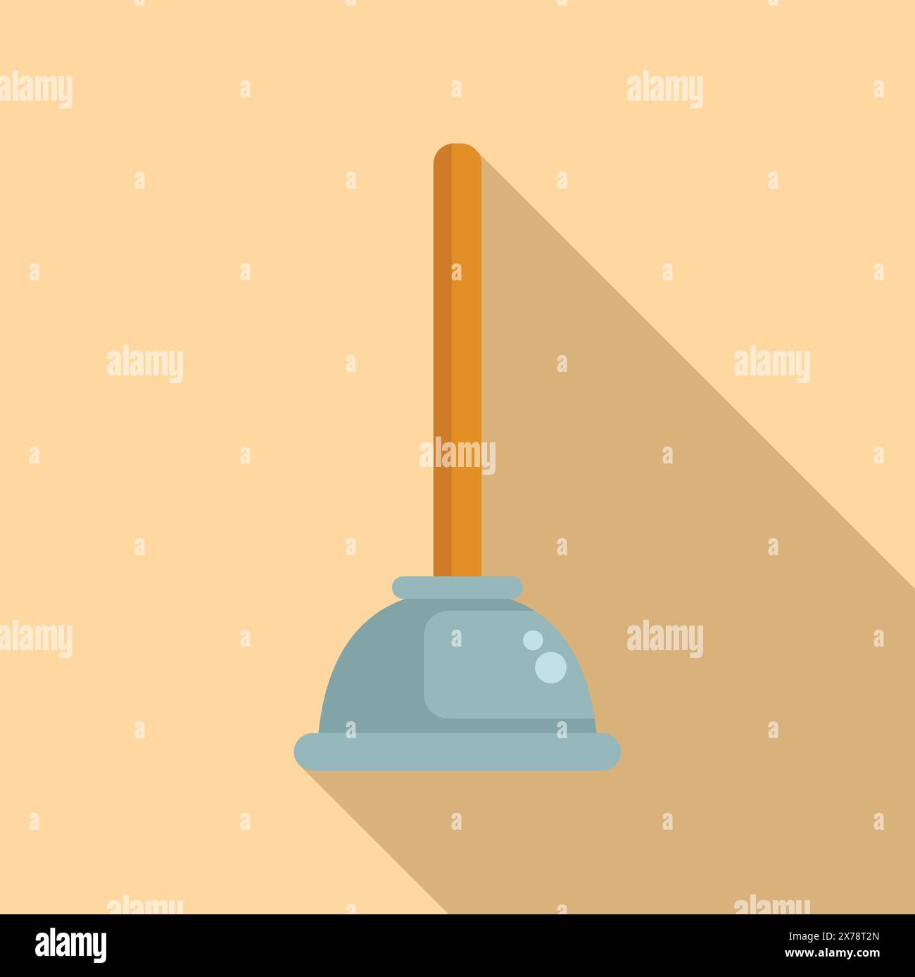 Simple vector illustration of a plunger in flat design style on a beige ...