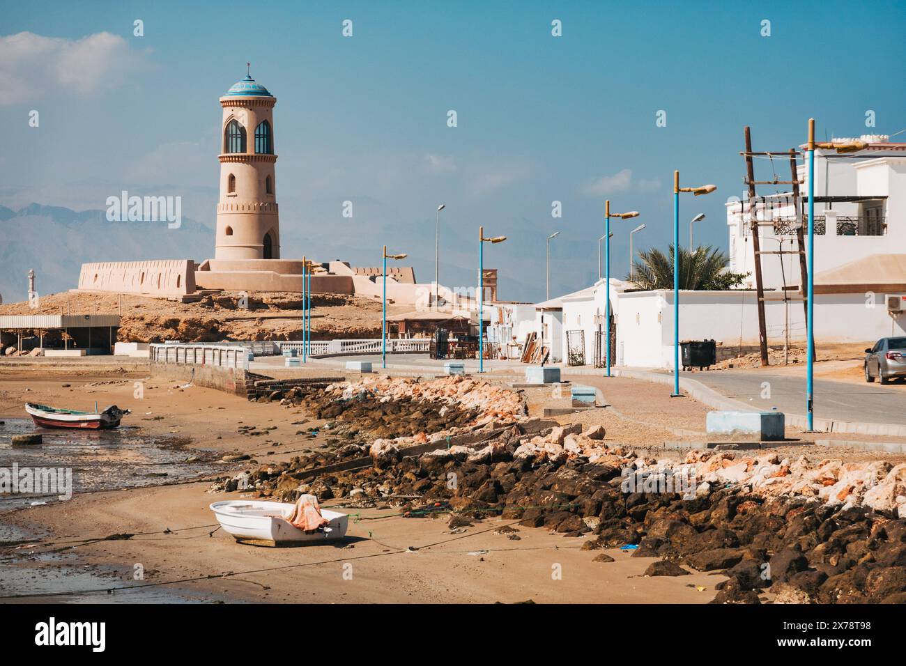 Al-Ayjah Lighthouse on the coast of the city of Sur, in eastern Oman ...