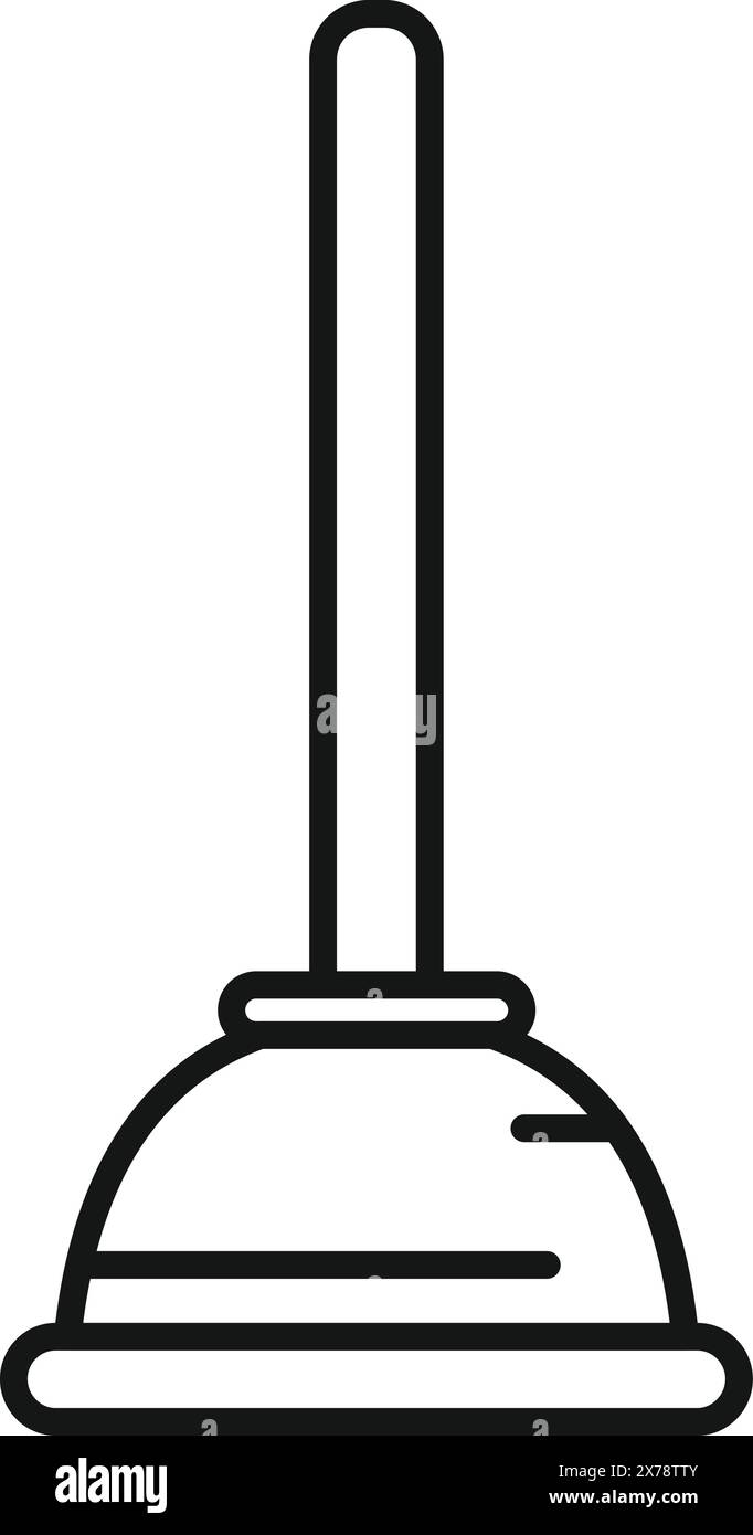 Black and white line drawing illustration of a plunger for plumbing ...