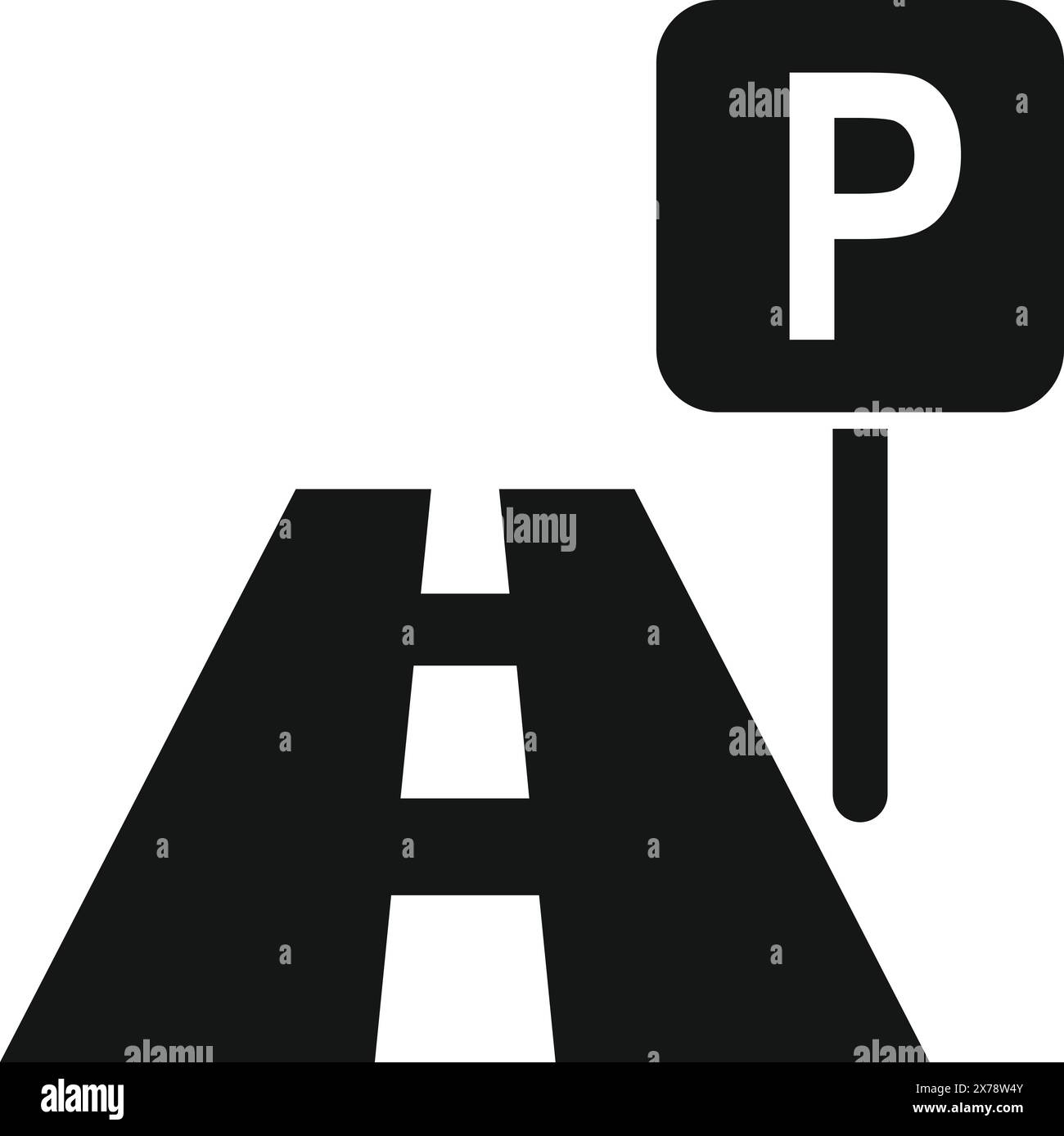 Black and white vector style illustration of a parking sign next to a ...