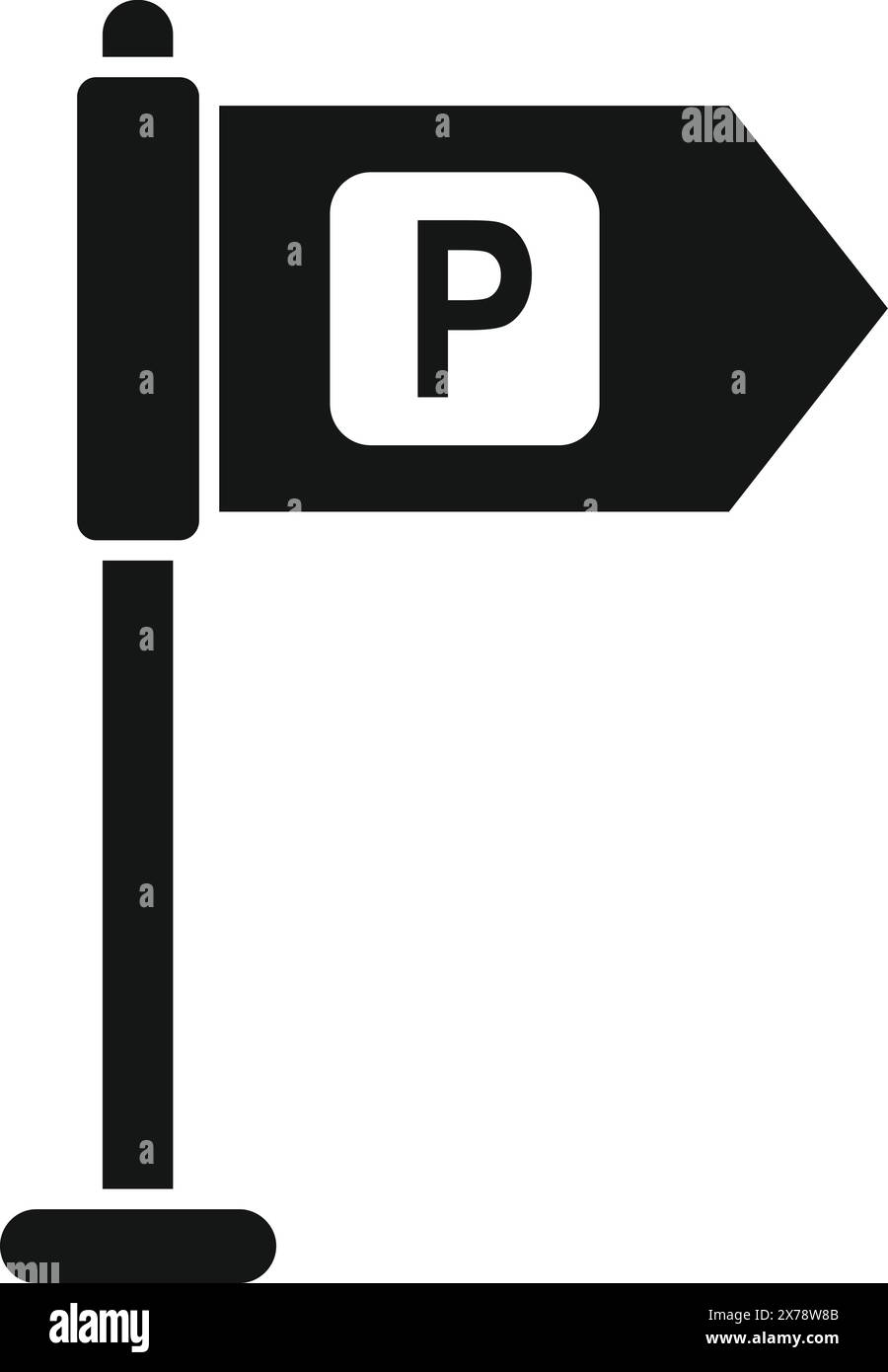 Vector illustration of a parking sign icon in black, indicating a ...