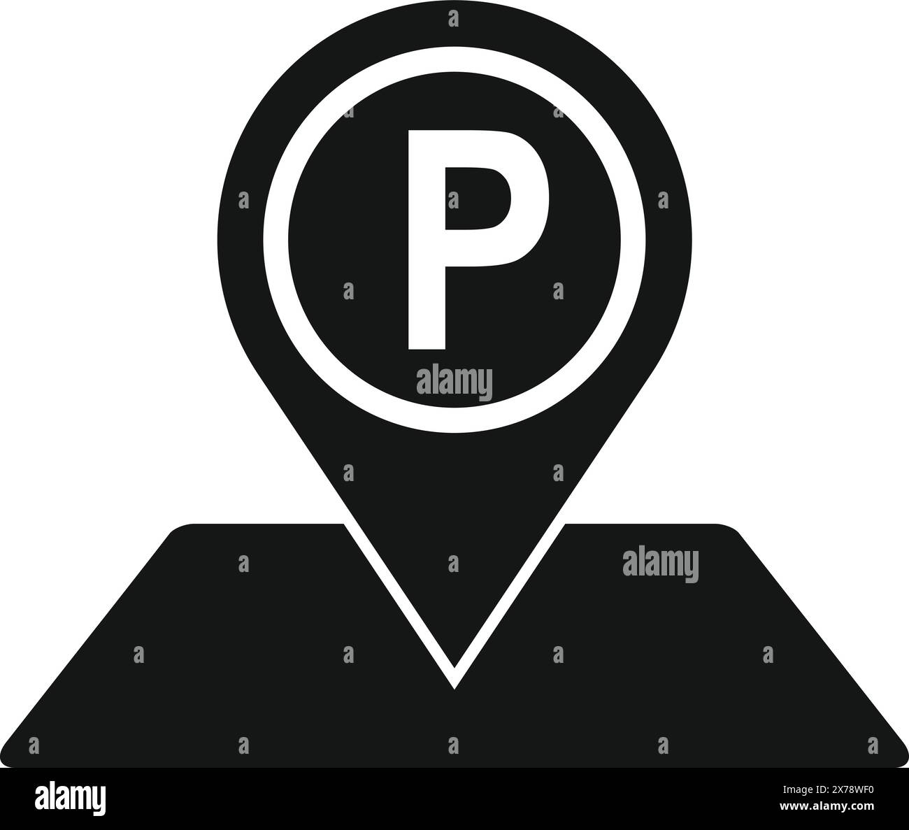 Illustration of a simple black and white parking map pointer icon for navigation and locator ...
