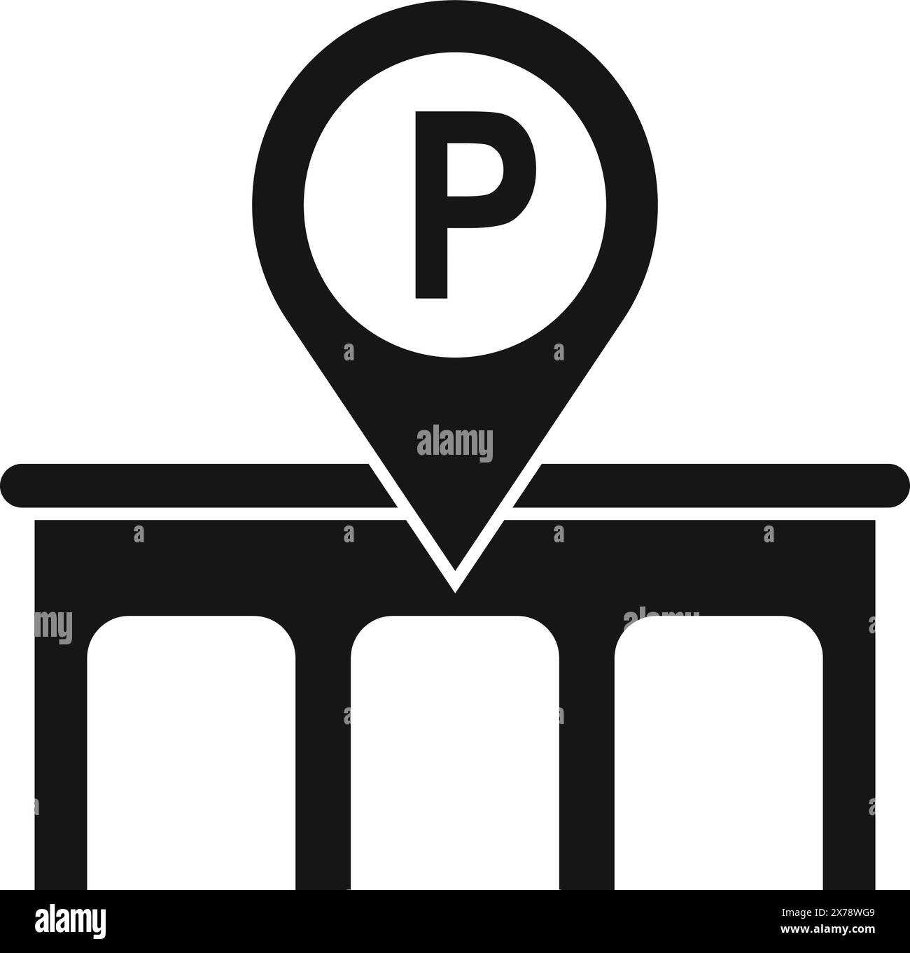 Minimalist black and white parking location marker icon for urban city ...