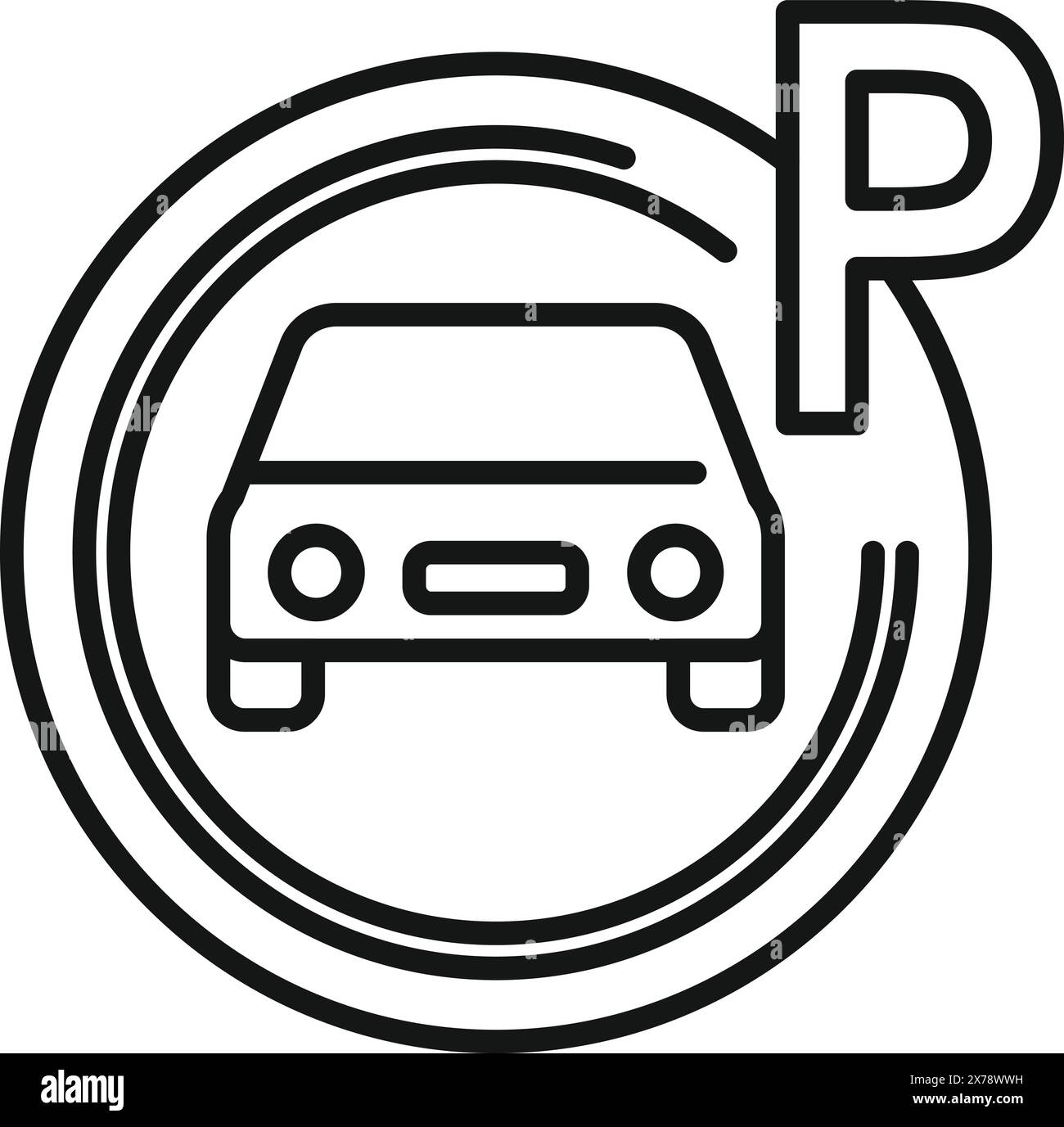 Vector illustration of a black and white parking sign icon in a flat ...