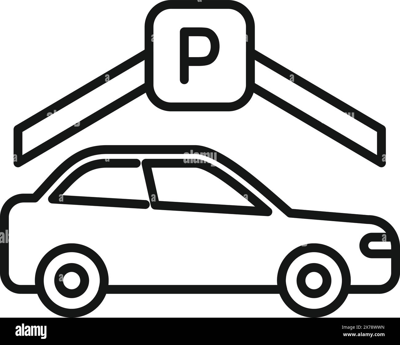Simple line art icon of a car under a parking shelter sign Stock Vector ...