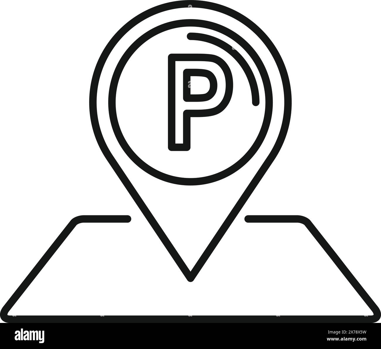 Outline vector illustration of a parking locator pin on a simplified ...