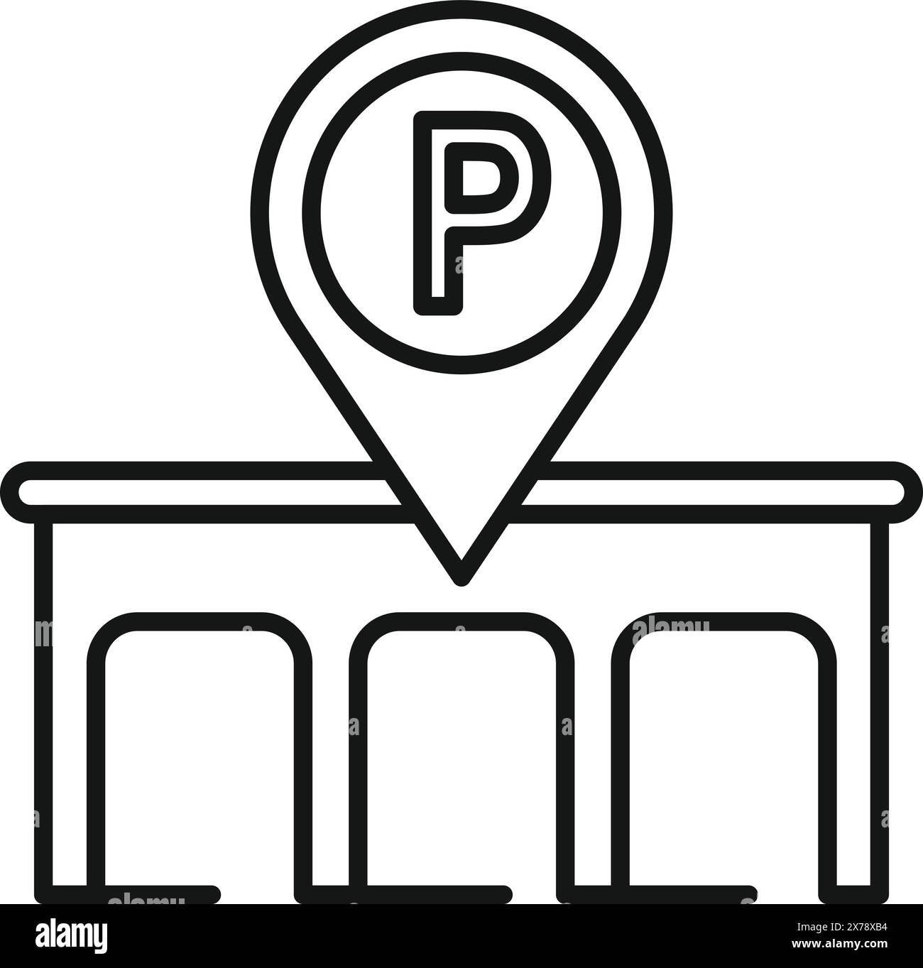Simple line drawing of a parking lot with a location pin indicating ...