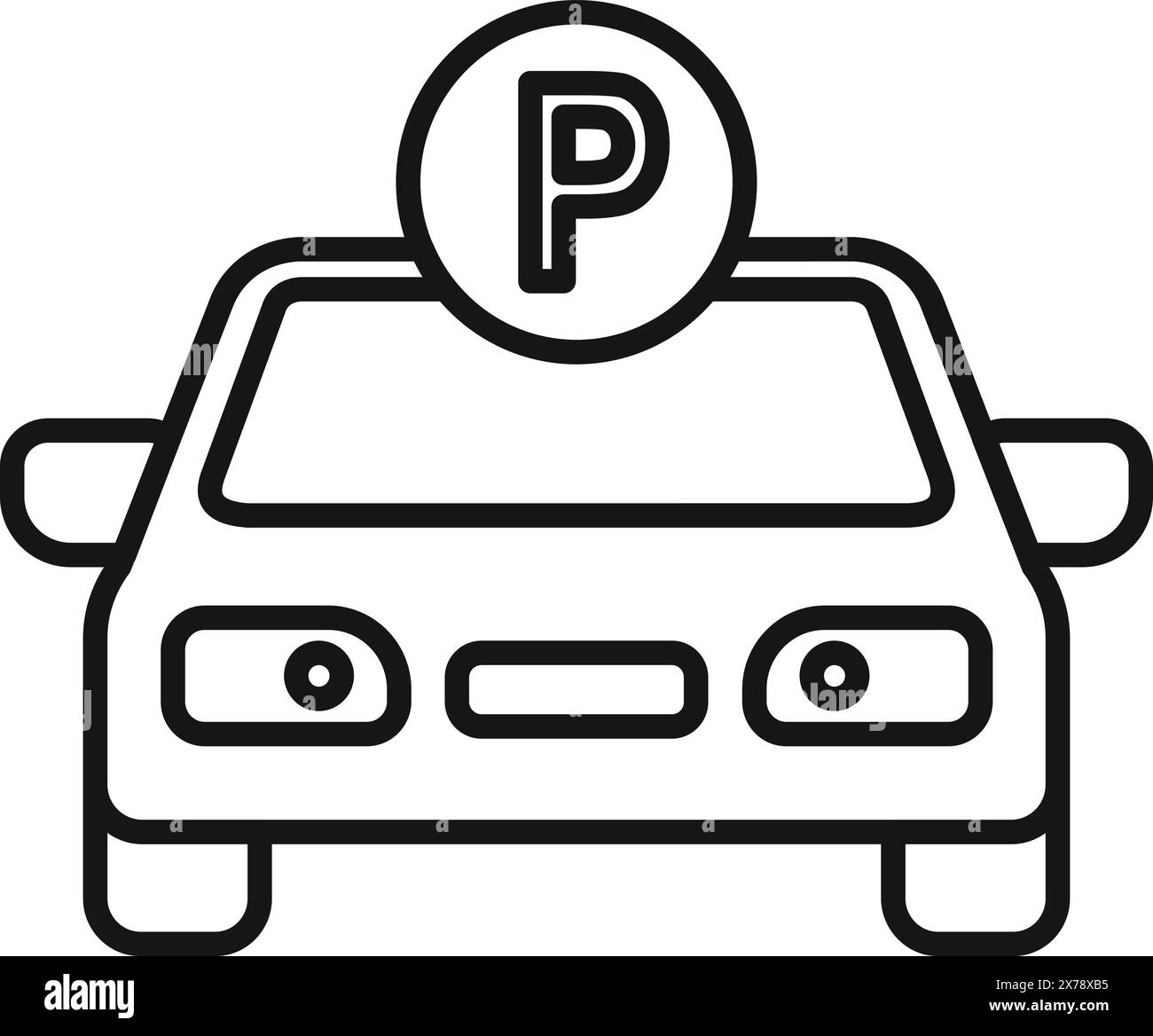 Simple black and white line art of a parking sign over a car ...