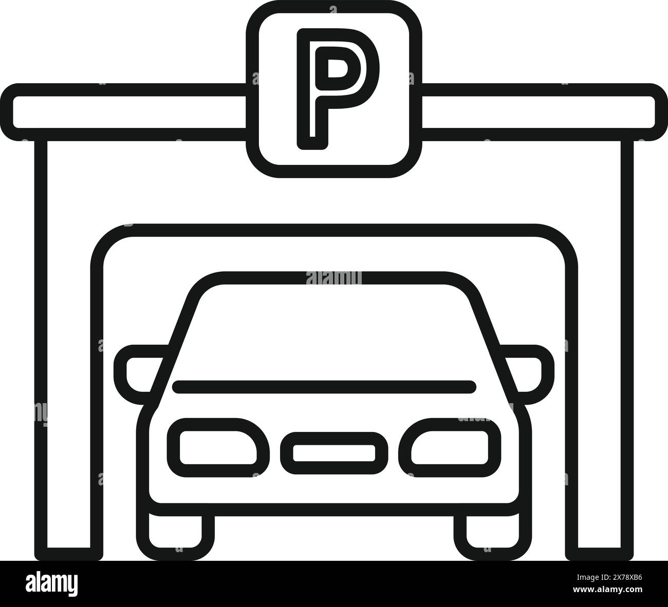 Simplistic line art icon featuring a car parked in a garage, ideal for ...