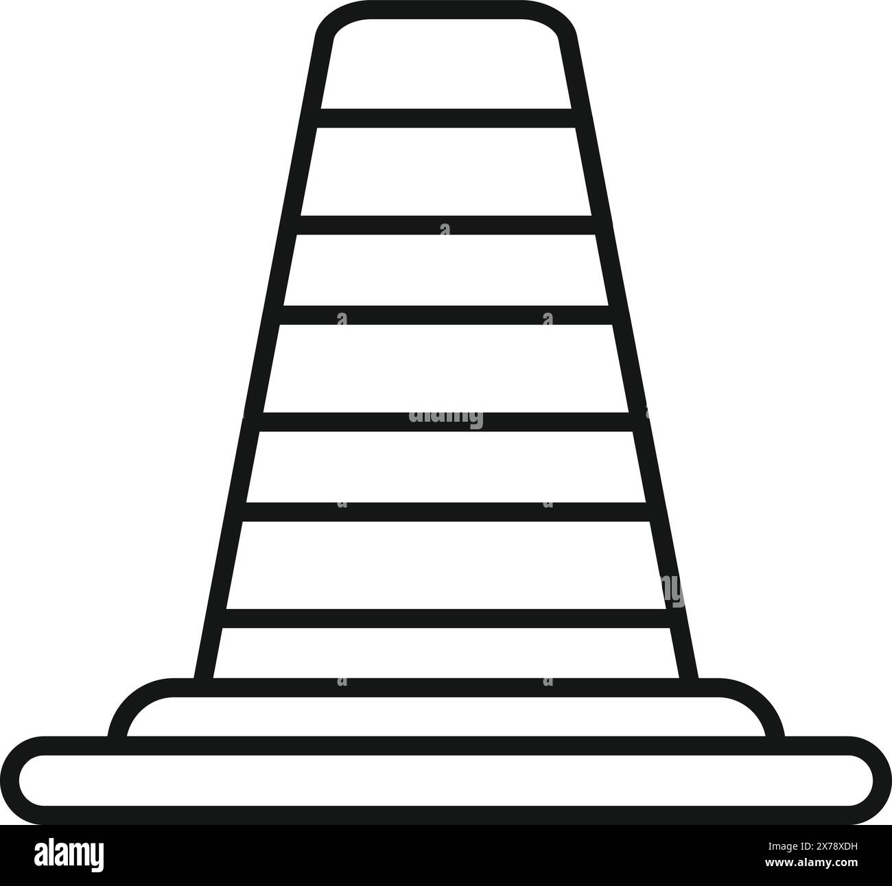 Simplistic line drawing of a traffic safety cone, in black and white ...