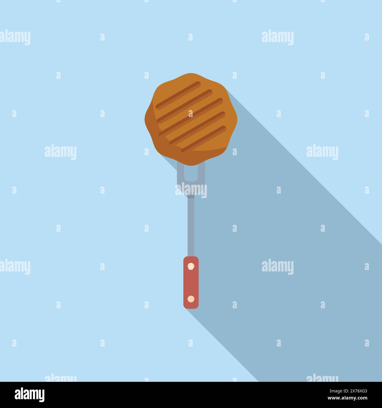 Graphic illustration of a spatula holding a juicy grilled burger patty ...