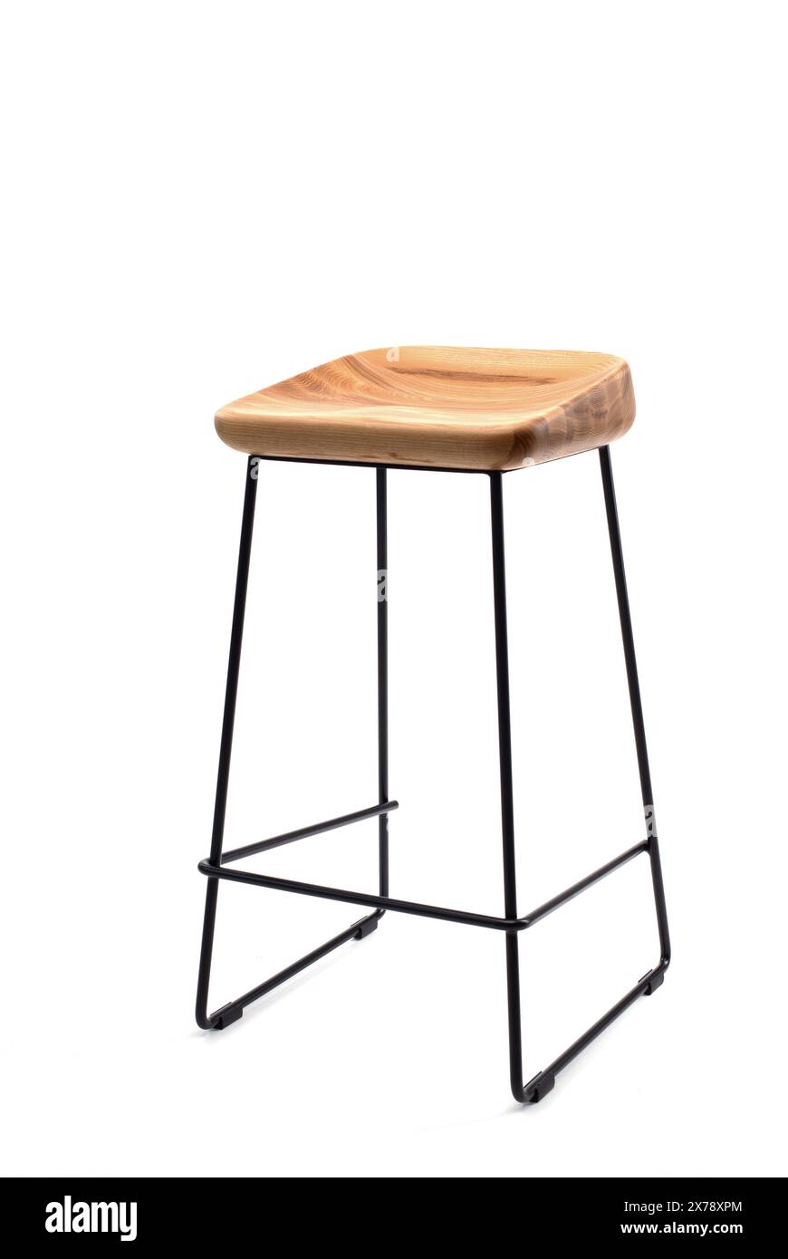 Steel frame high bar stool with a wooden seat. Loft style interior ...