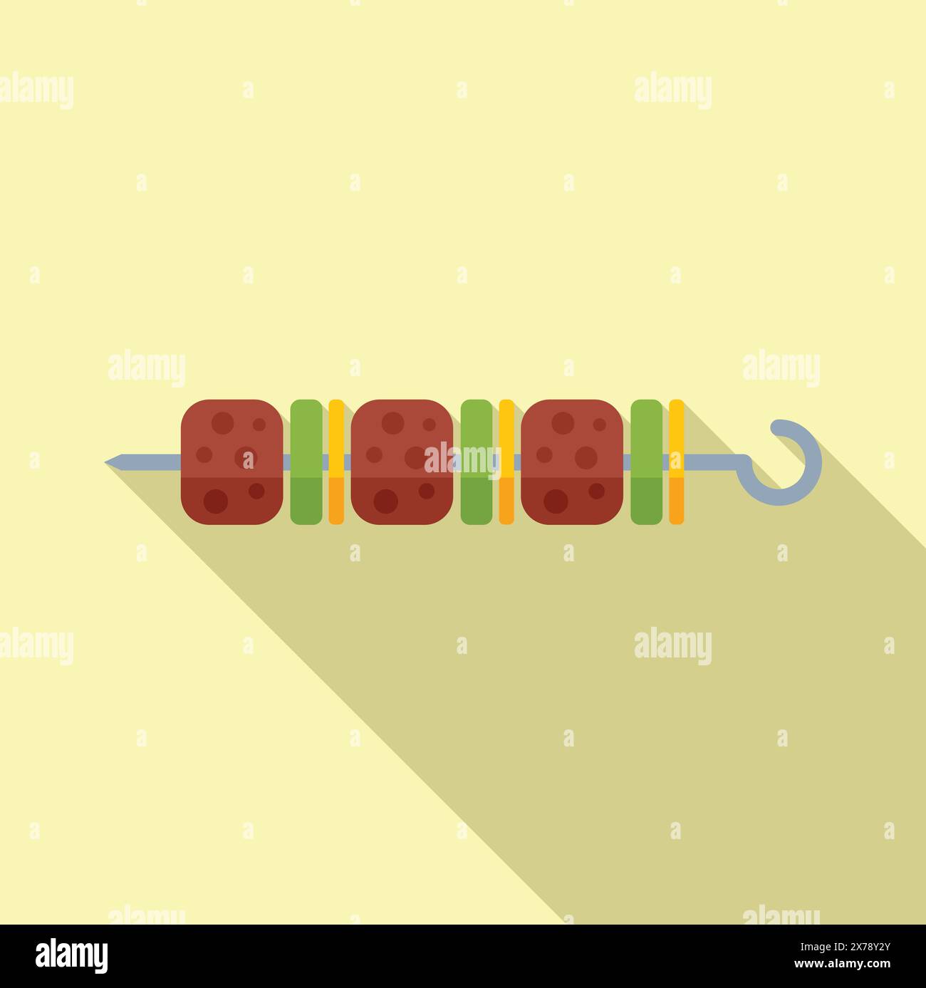 Flat design vector cartoon of a kebab skewer with meat and vegetables ...