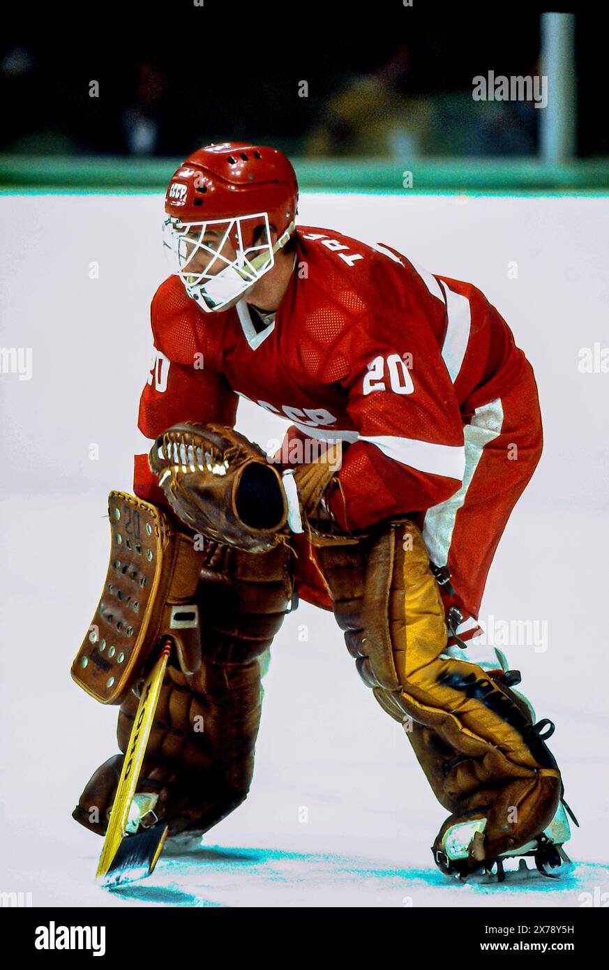 Vladislav Tretiak (URS) goalie during the 1984 Olympic Winter Games ...