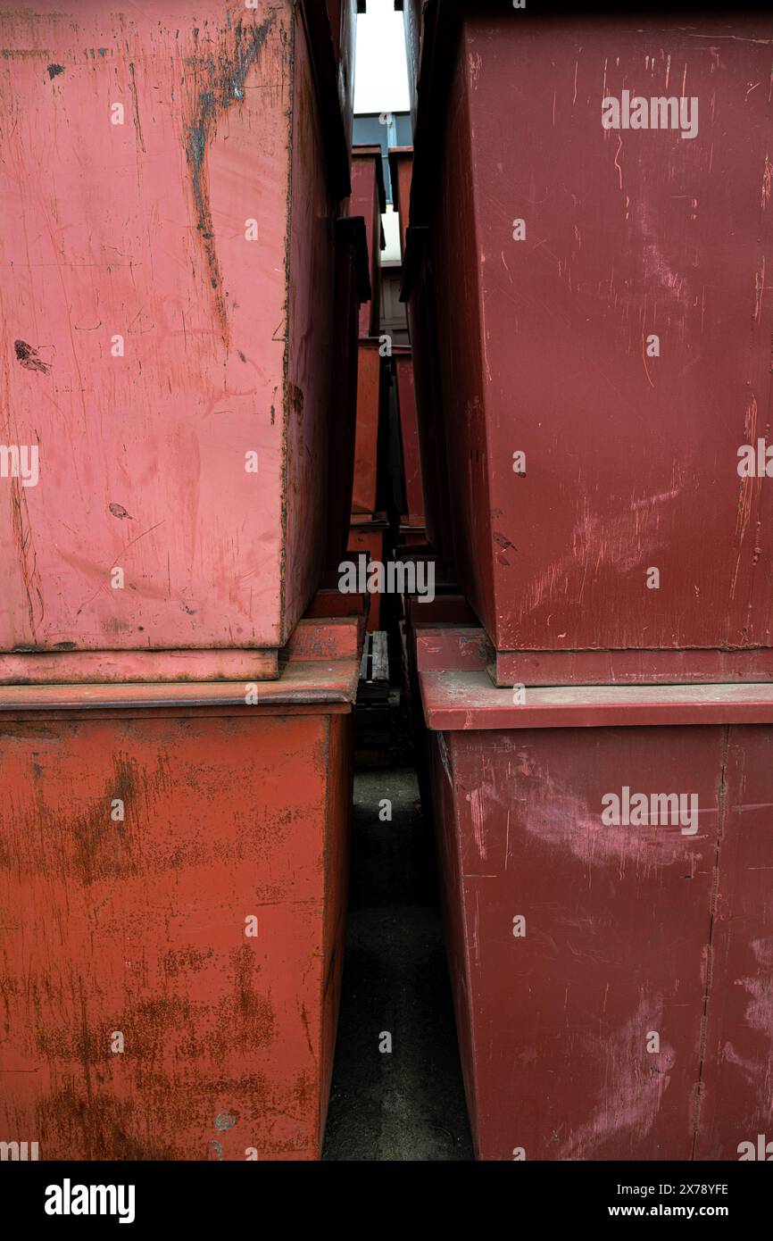 Red Containers Stacked on Top of Each Other Stock Photo - Alamy