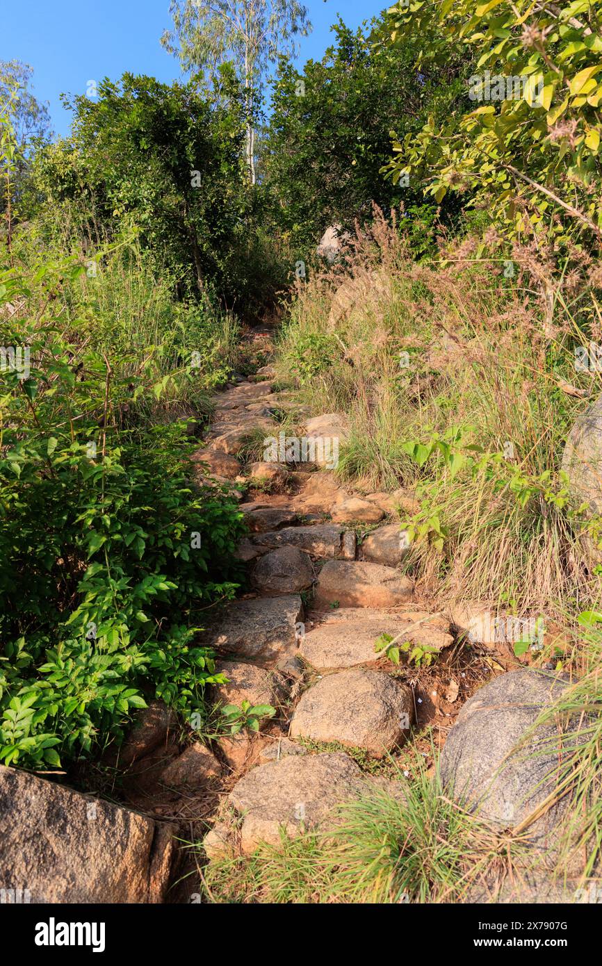 Trekking path over big boulders to Antar Gange caves in Kolar ...