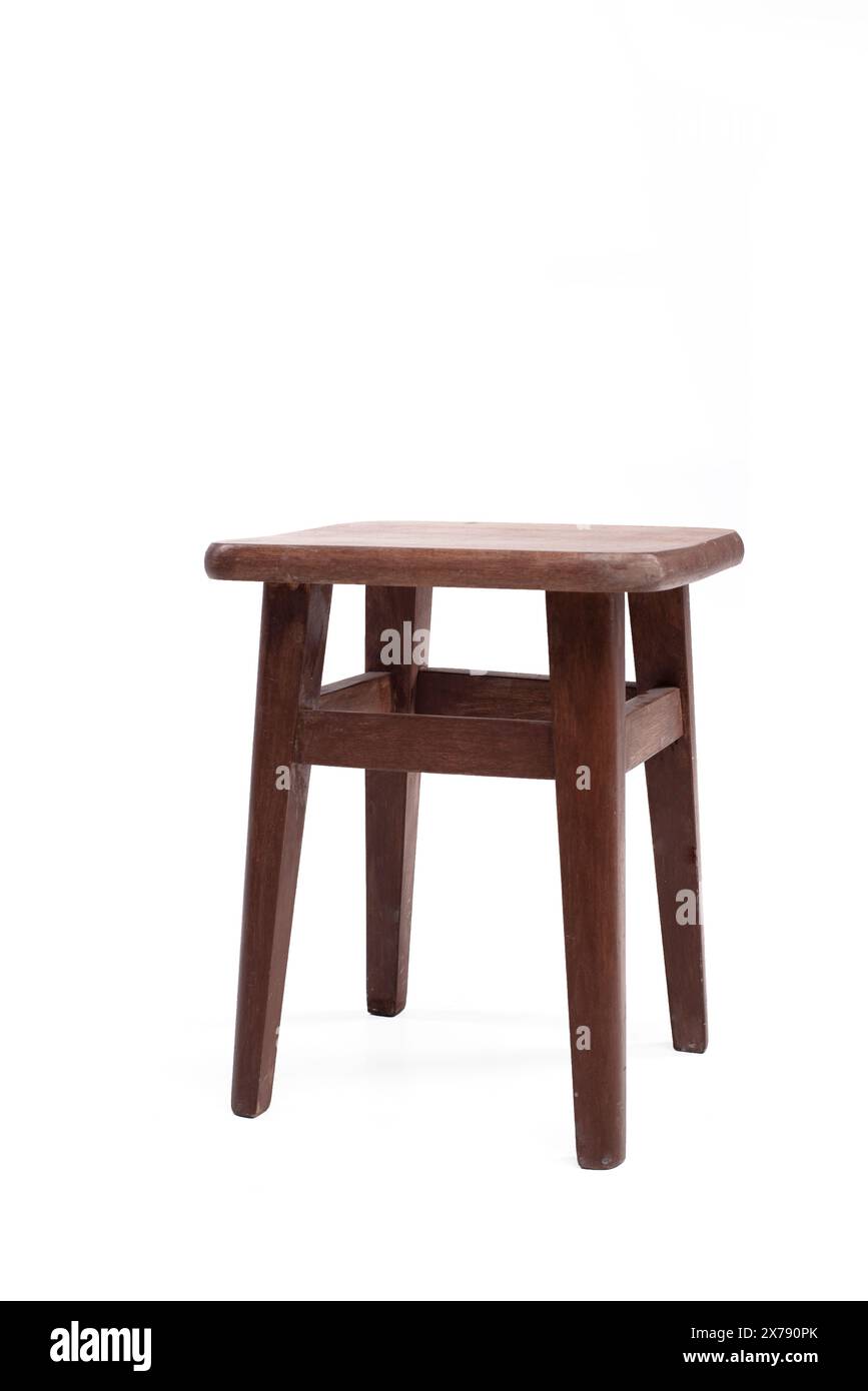 Small wodden Stool in white background Stock Photo - Alamy