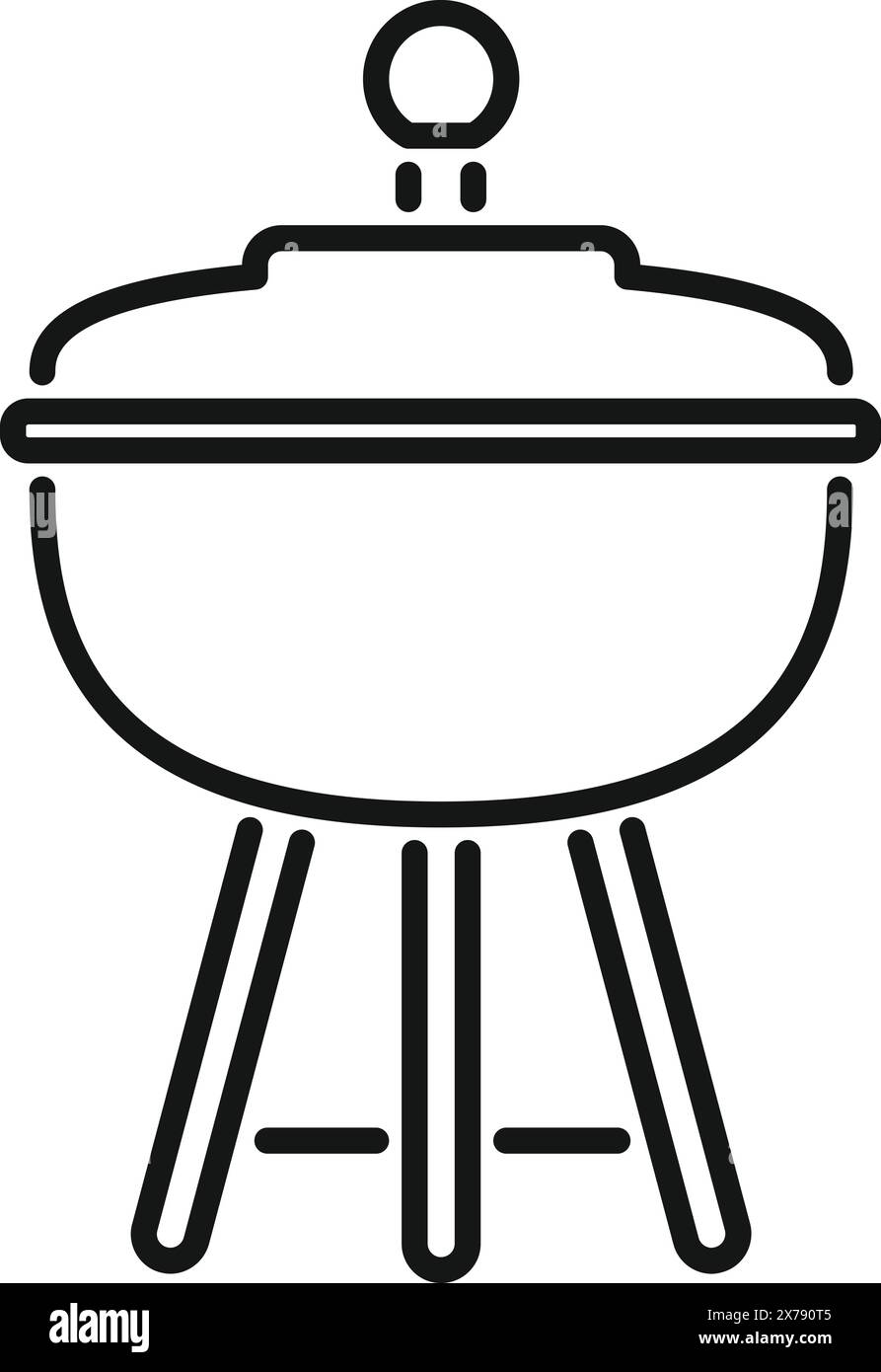 Line art icon featuring a simple charcoal bbq grill with lid and stand ...