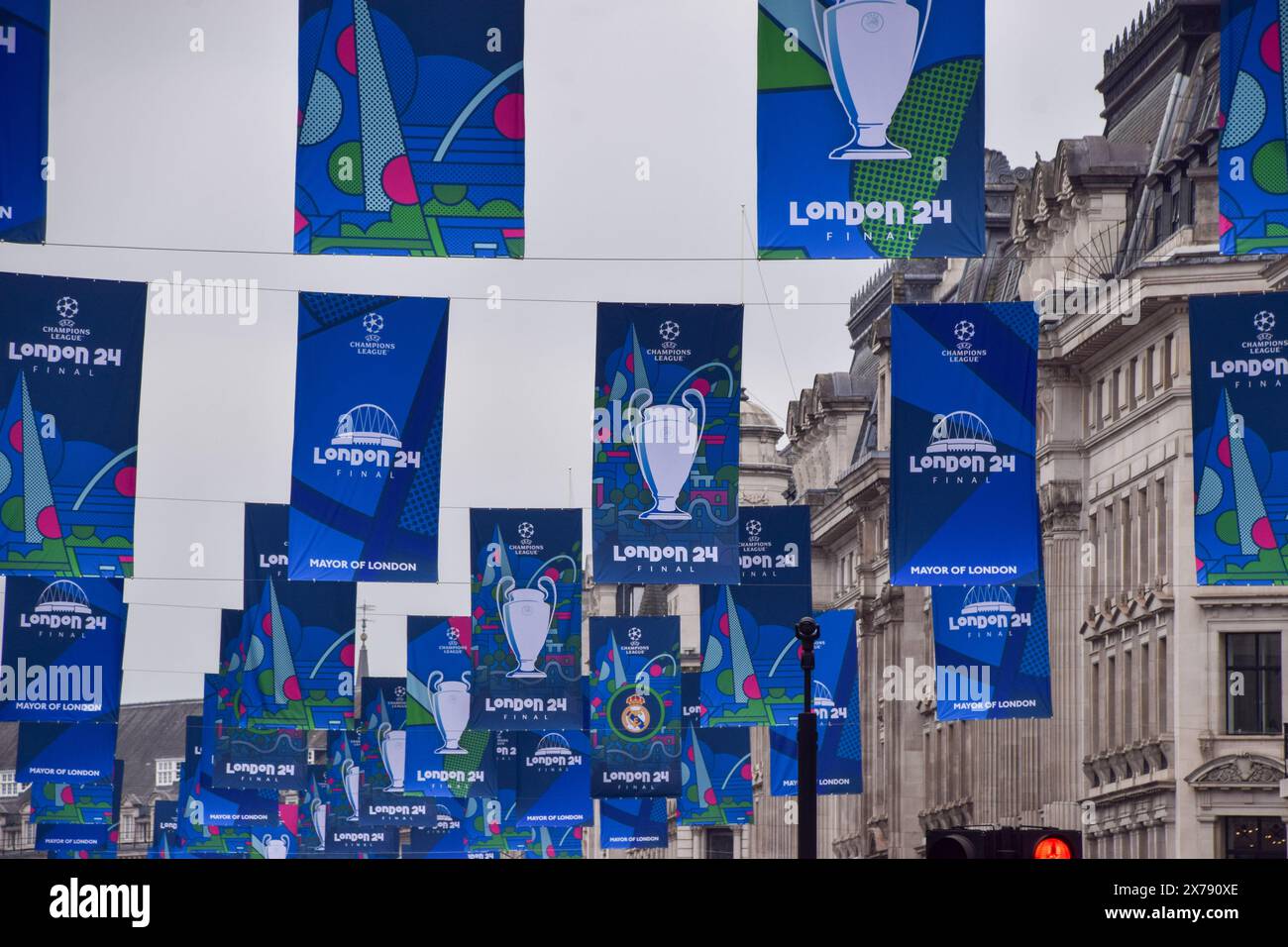London, UK. 18th May 2024. Banners decorate Regent Street ahead of UEFA ...