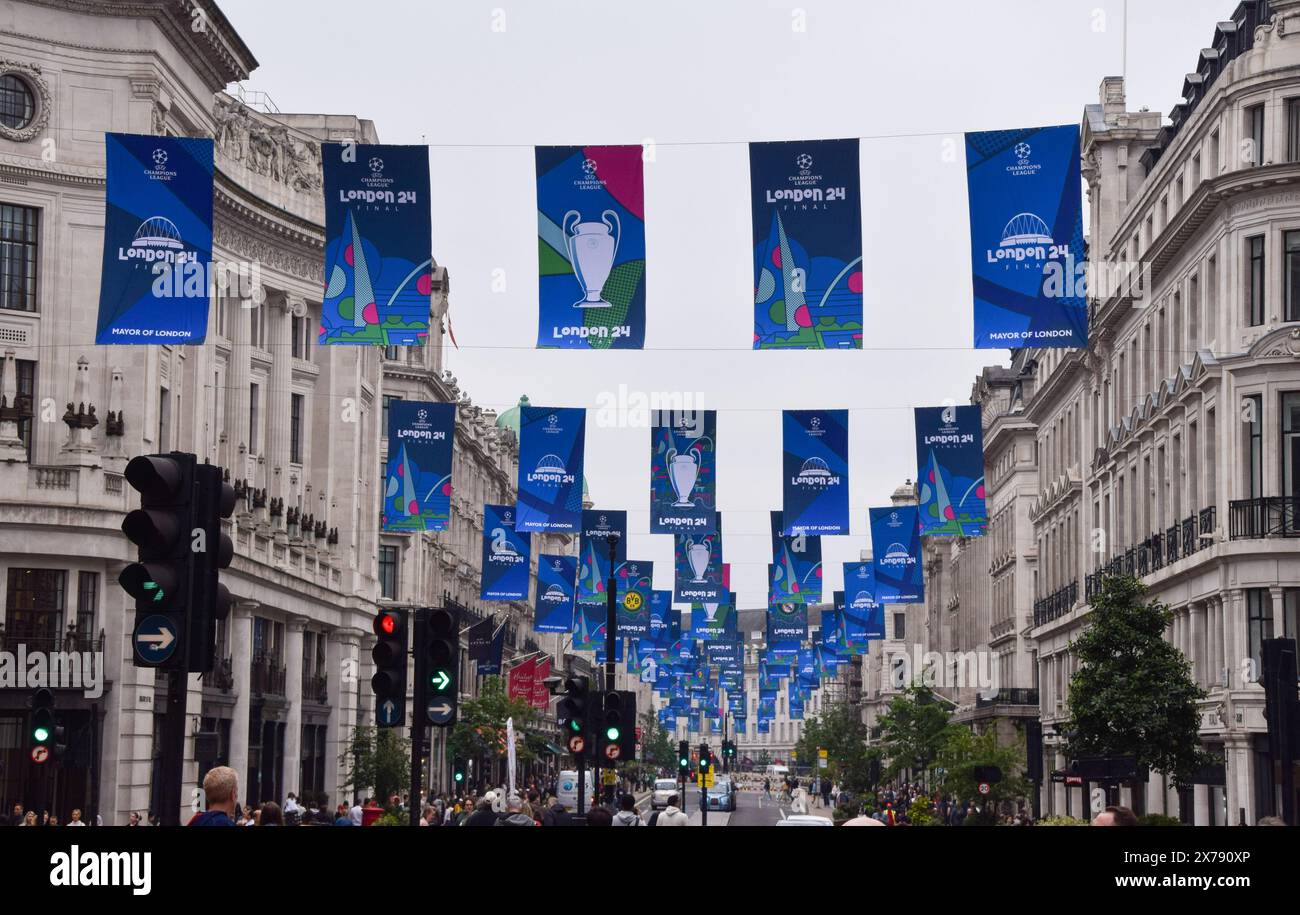 London, UK. 18th May 2024. Banners decorate Regent Street ahead of UEFA ...