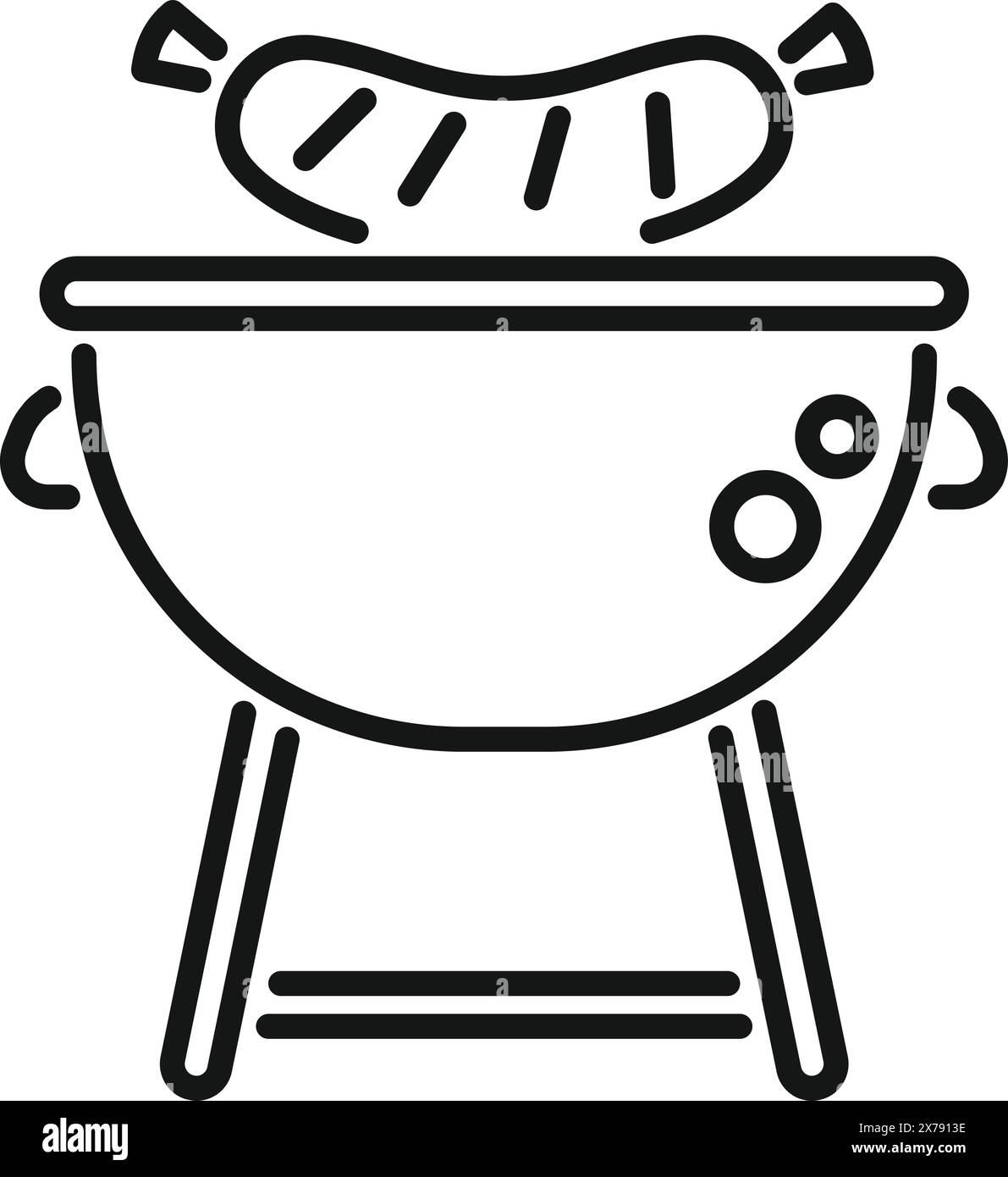 Barbecue grill icon illustration with line art, sausage cooking, and ...