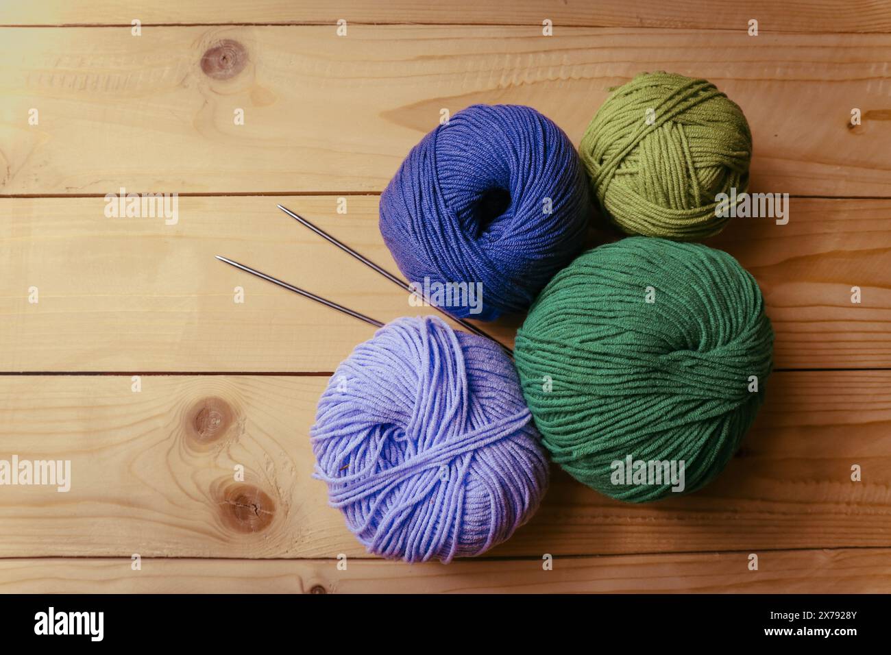 Colorful knitting yarn balls on table. Good hobby and leisure Stock ...