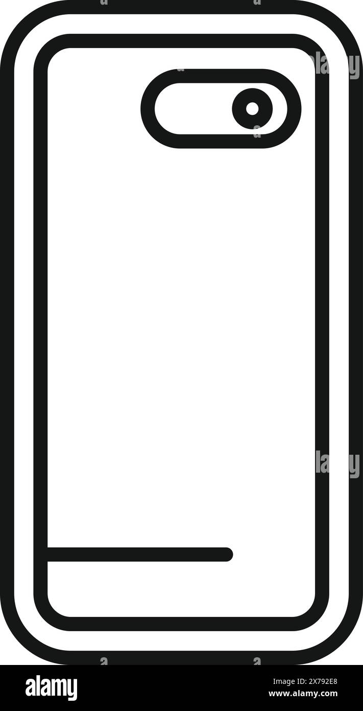 Simple black and white line art vector illustration of a mobile phone ...