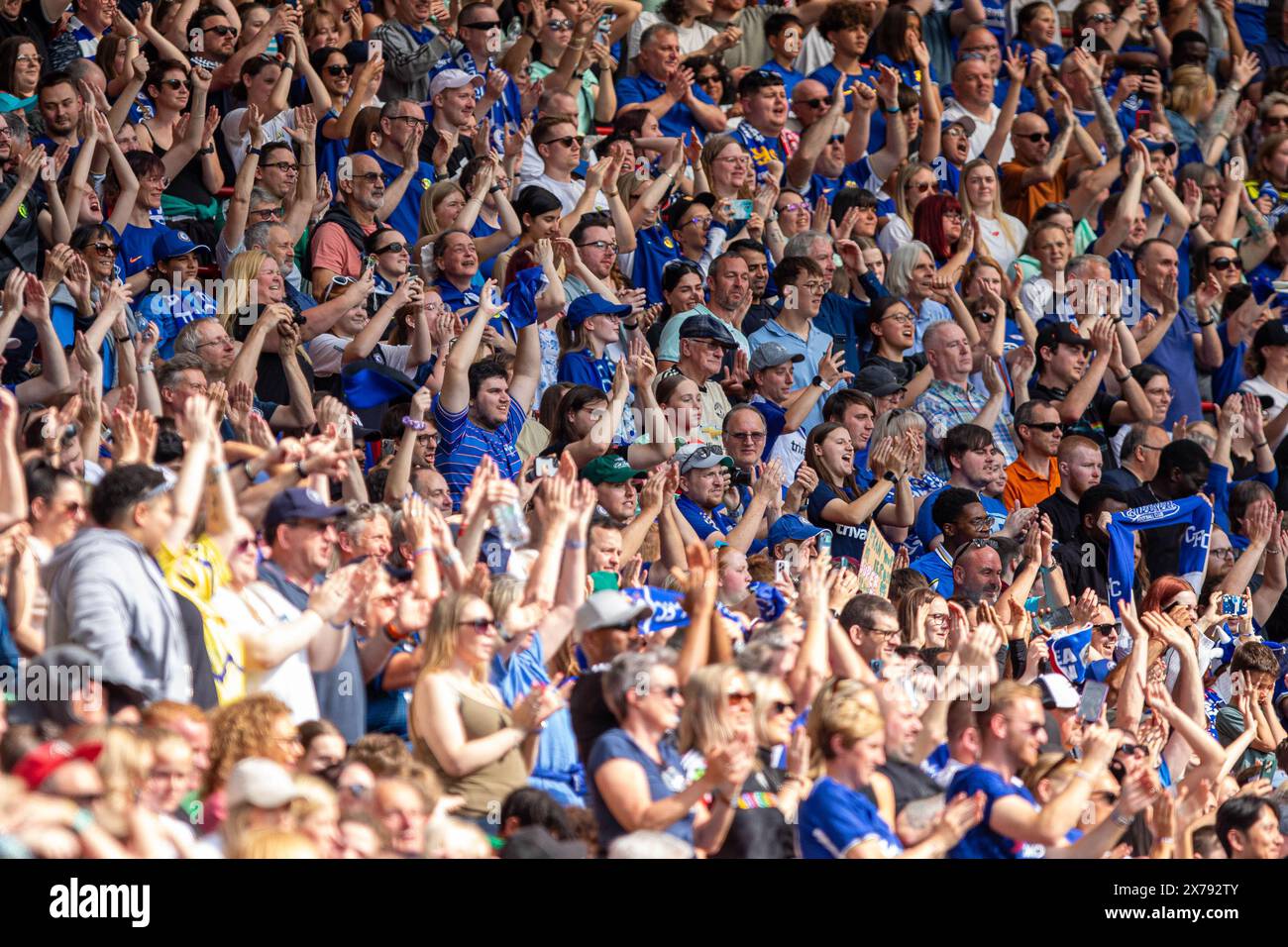 Old Trafford Stadium, UK. 18th May, 2024. Chelsea fans react to Chelsea ...