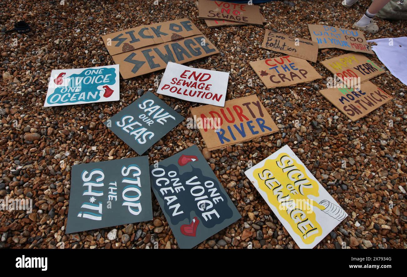 Brighton, England, UK. 18th May, 2024. Signs criticising the problems ...