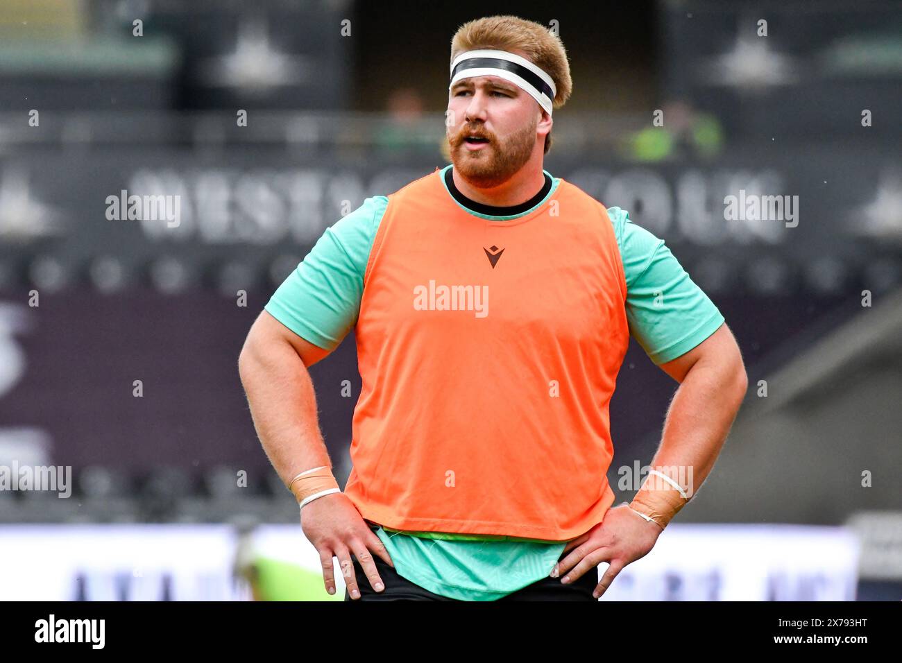Swansea, Wales. 18 May 2024. Garyn Phillips during the pre-match warm ...