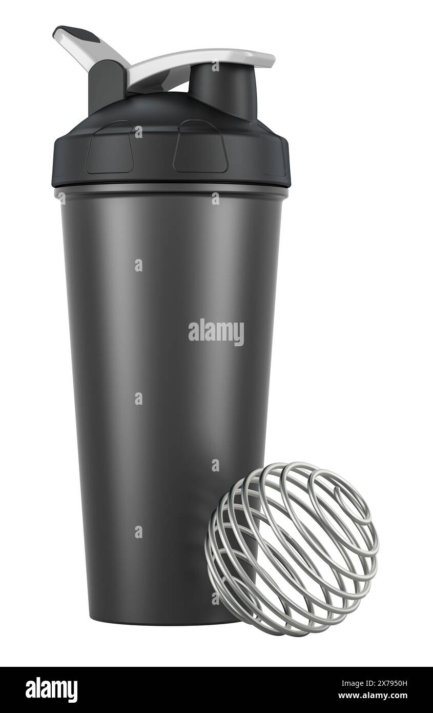 Plastic Protein Shaker with Spring Ball, 3D rendering isolated on white ...